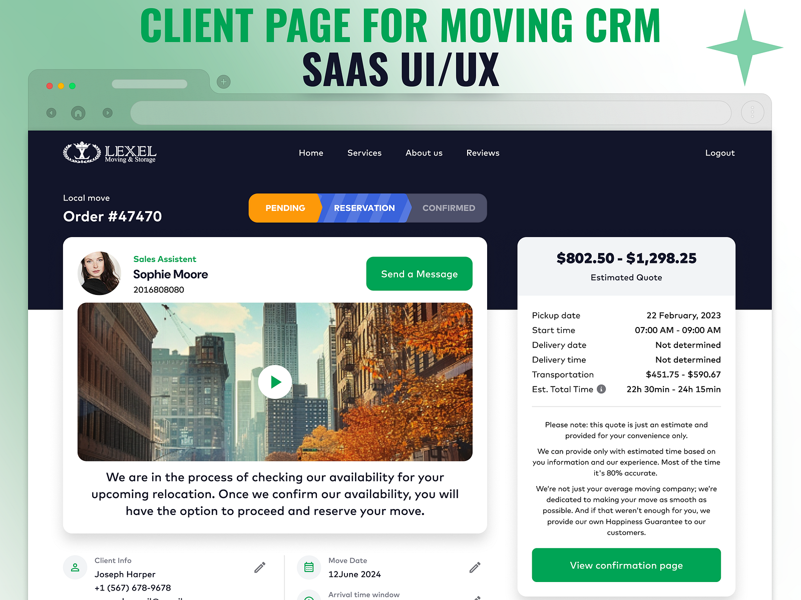 Client page for Moving CRM. SaaS UI/UX by Taras Voloshyn on Dribbble