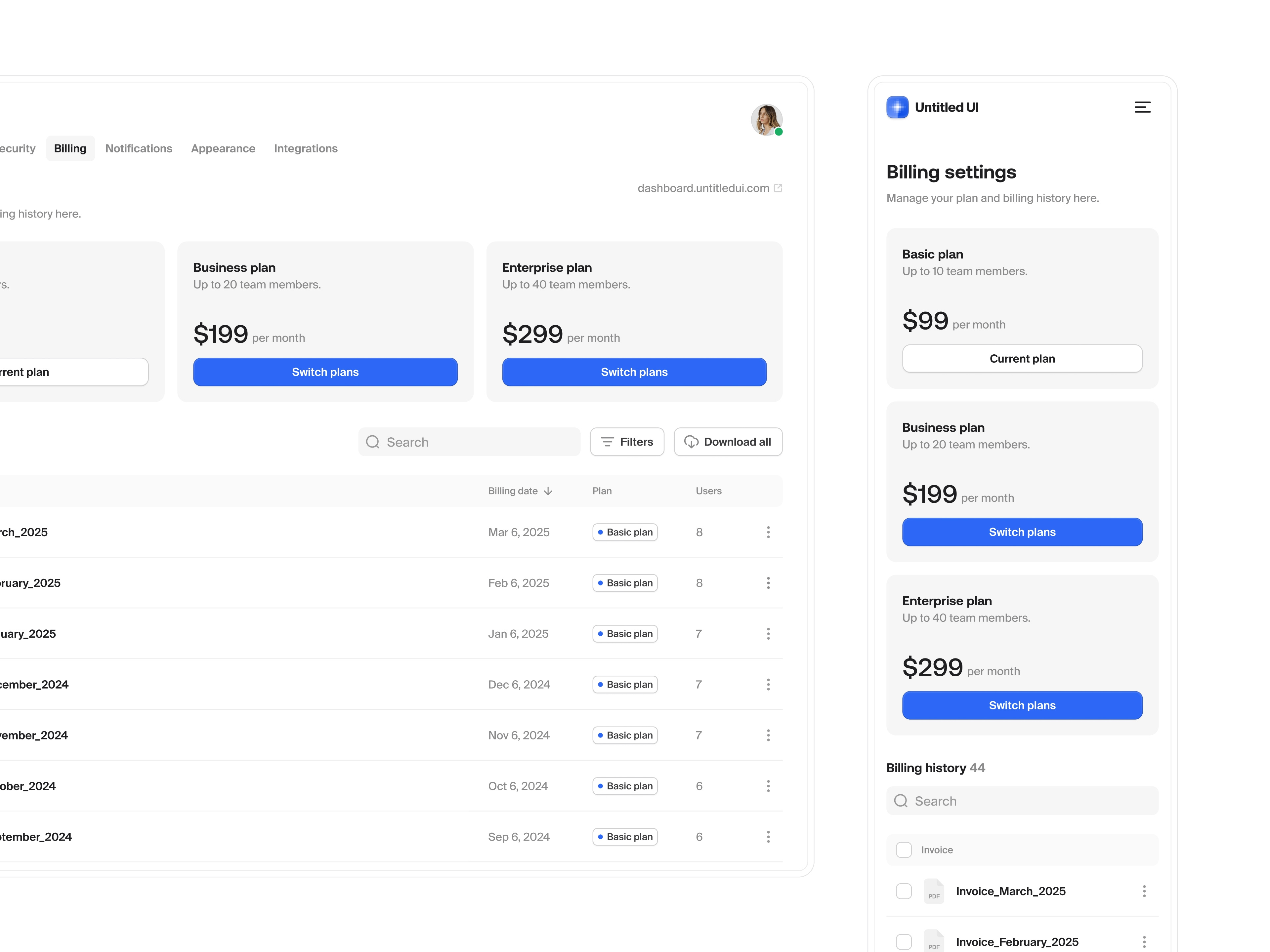 Billing settings — Untitled UI by Jordan Hughes® on Dribbble