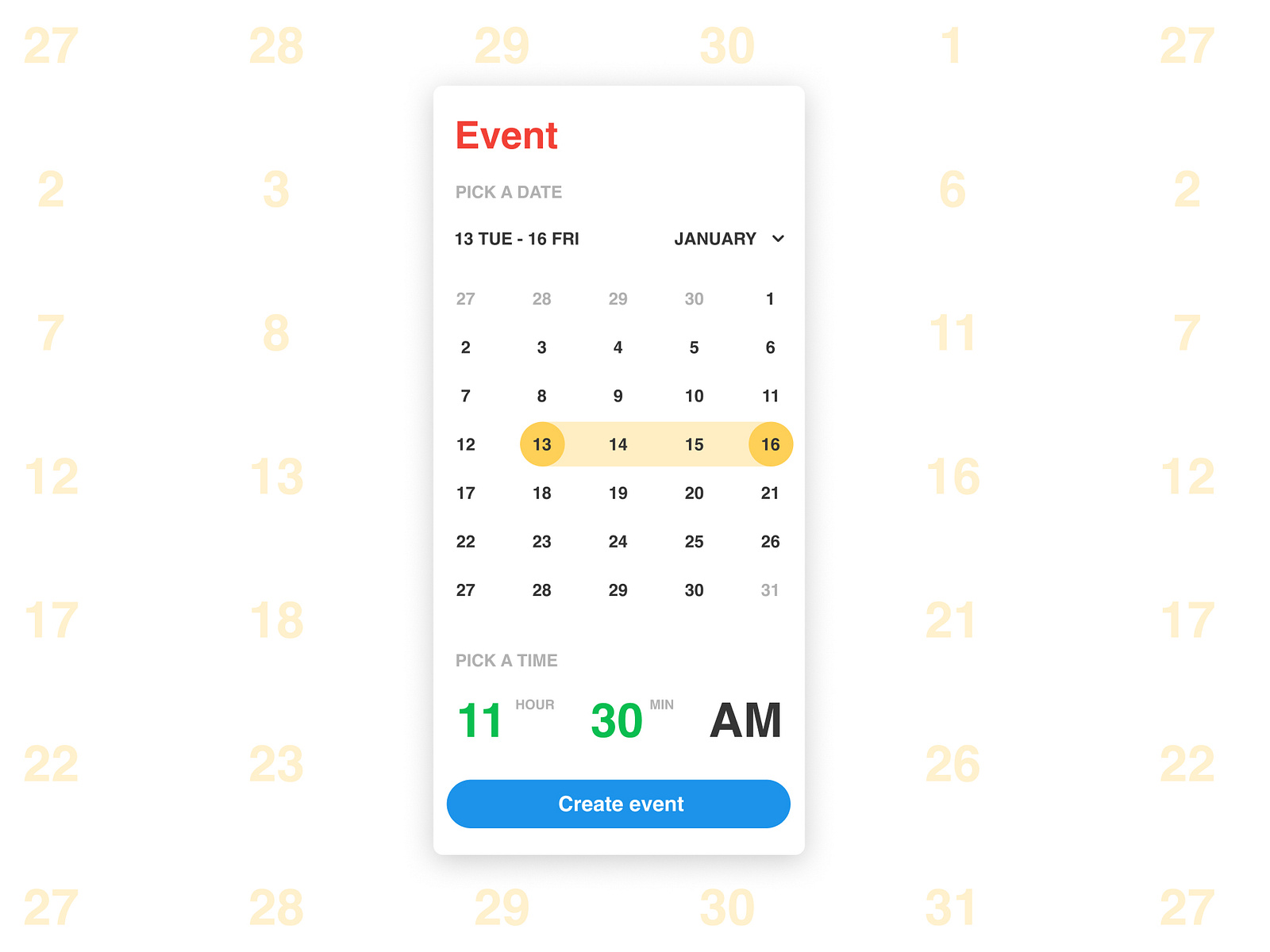 Date Picker UI by Ameena Tasneem on Dribbble
