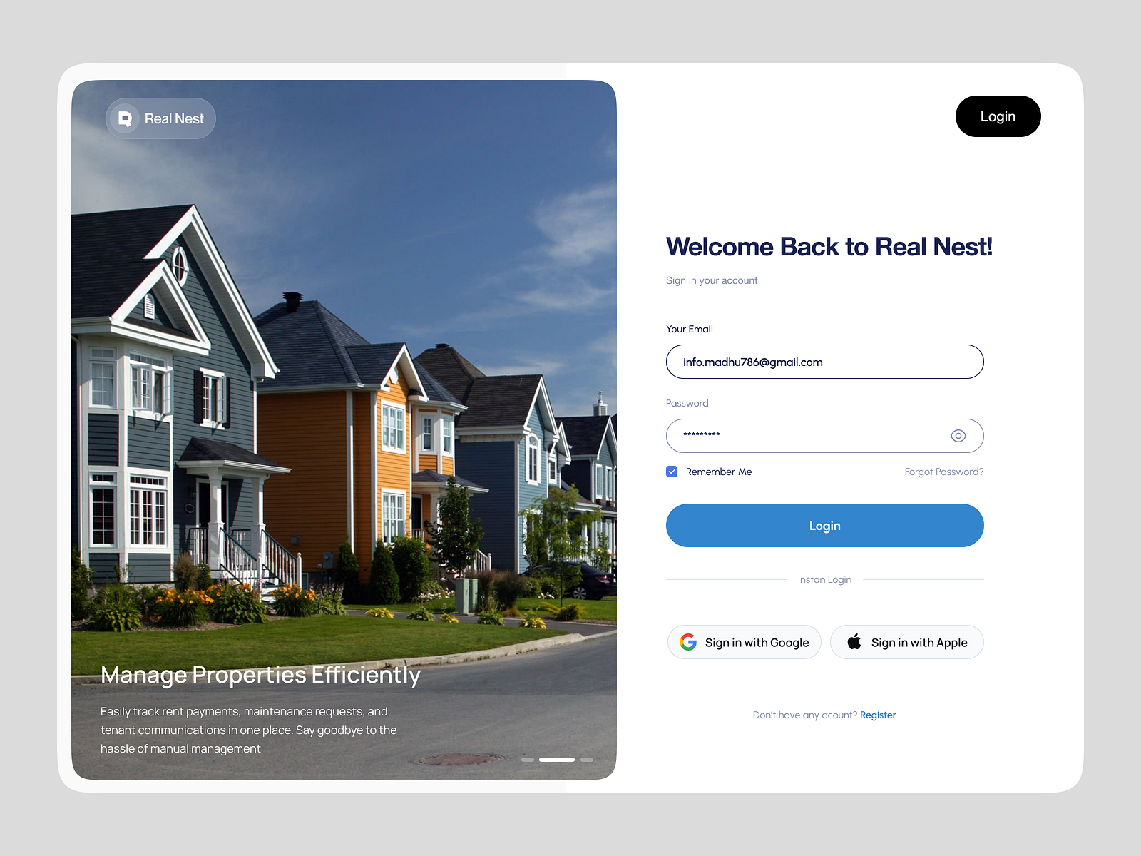 Login Page Design for Real Estate Website by Madhu Miah on Dribbble