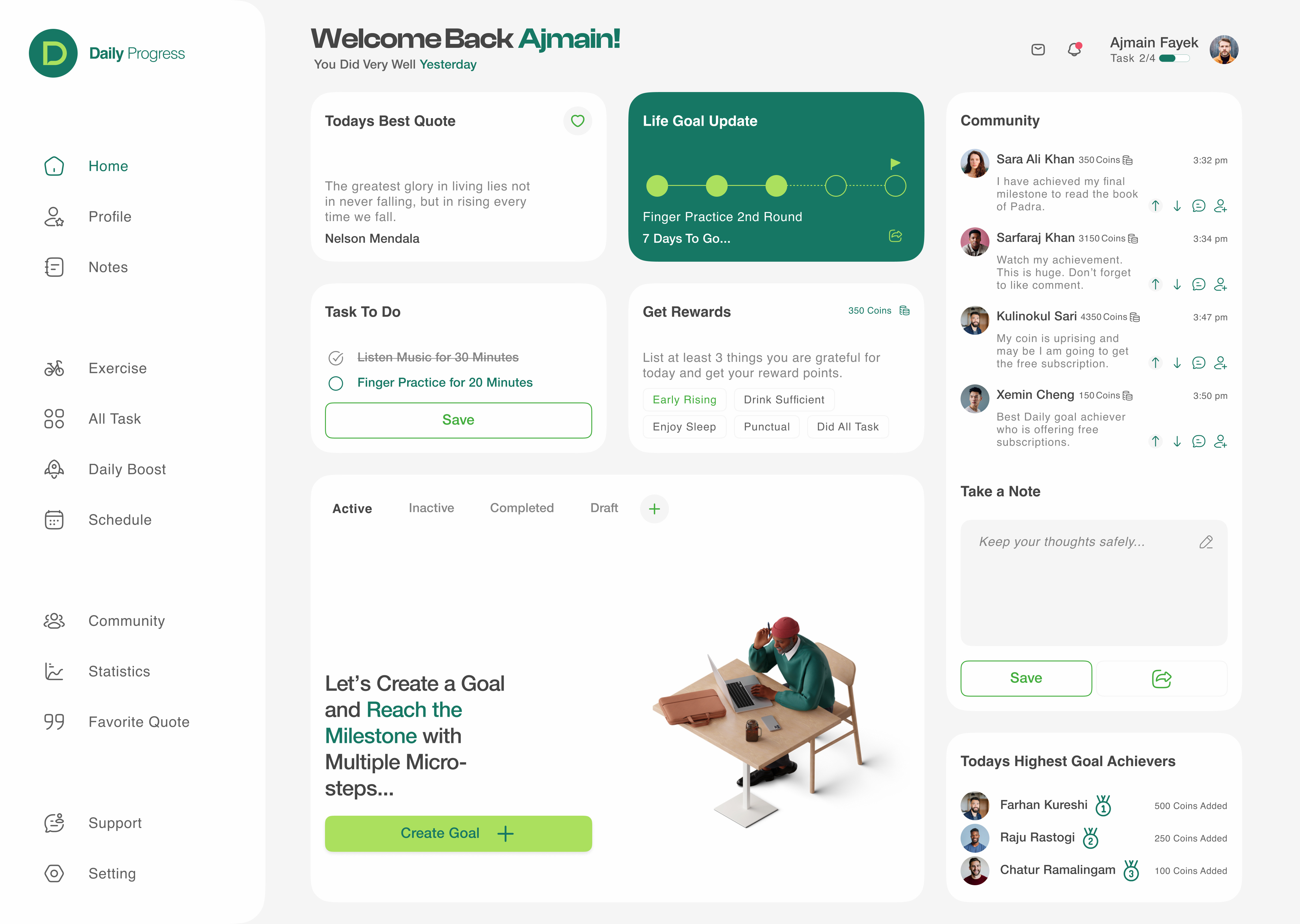 Daily Progress Dashboard UI Design by Ajmain Fayek for Reztive Studio ...