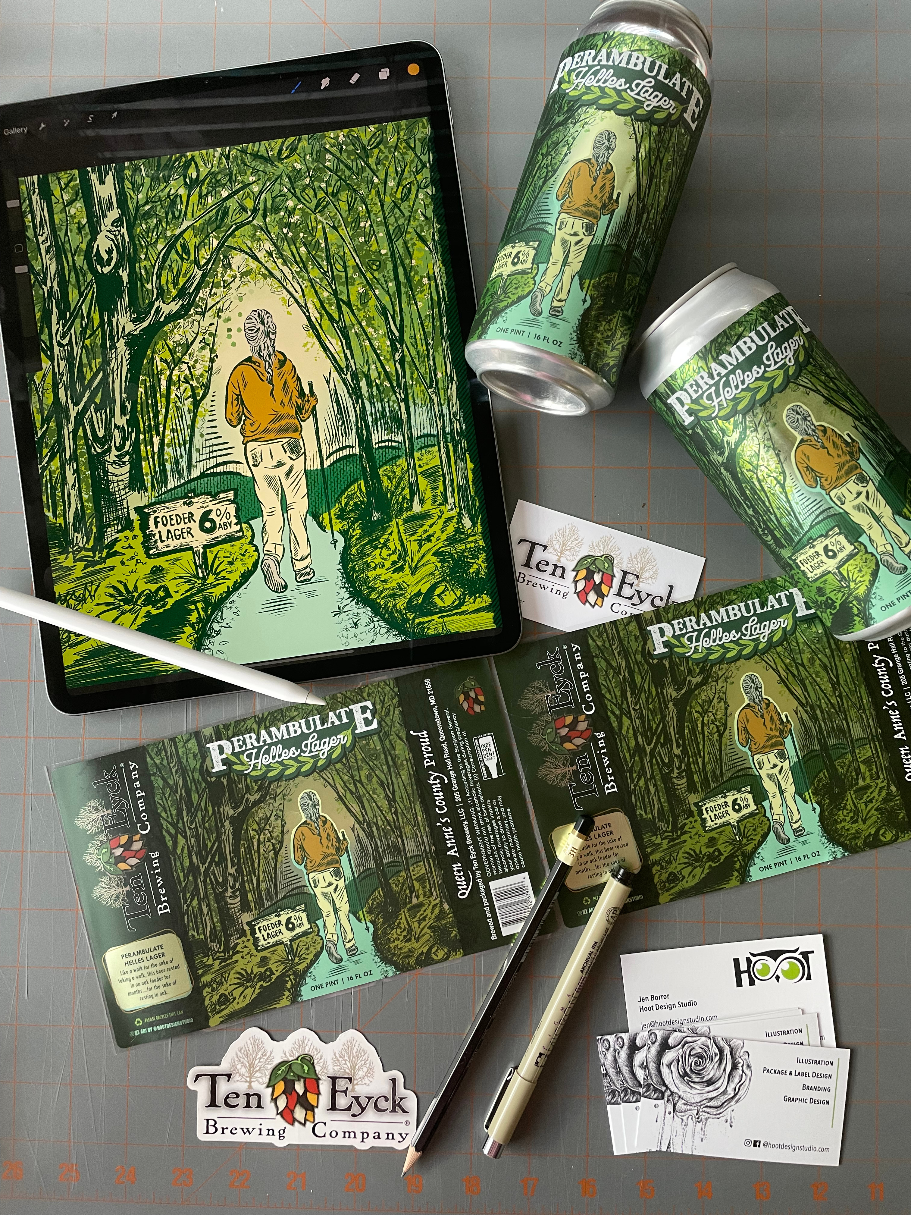 Helles Lager Beer Label Illustration by Jen Borror | Hoot Design Studio ...