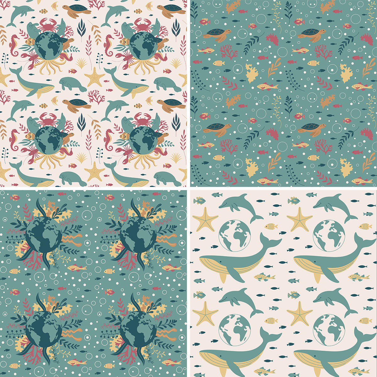 Collection of Seamless Marine Patterns. by Oksana Illustana on Dribbble