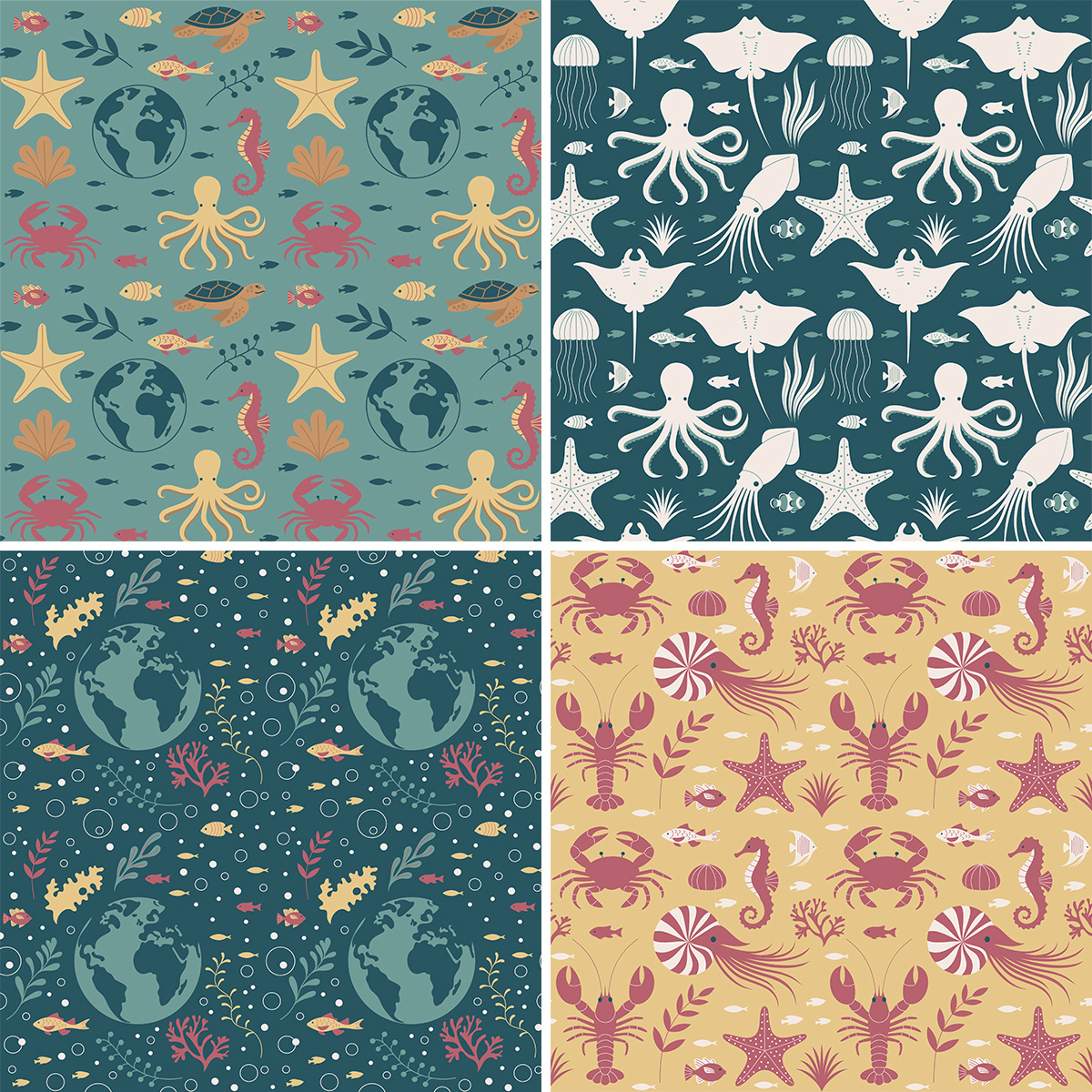 Collection of Seamless Marine Patterns. by Oksana Illustana on Dribbble