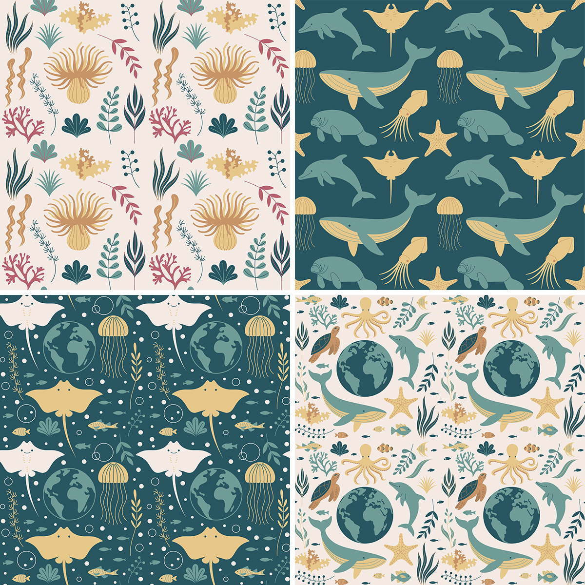 Collection of Seamless Marine Patterns. by Oksana Illustana on Dribbble