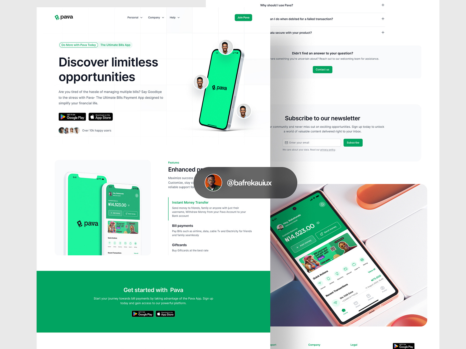 Pava Bill Payment App & Landing Page Design by Babatunde Afreka ...