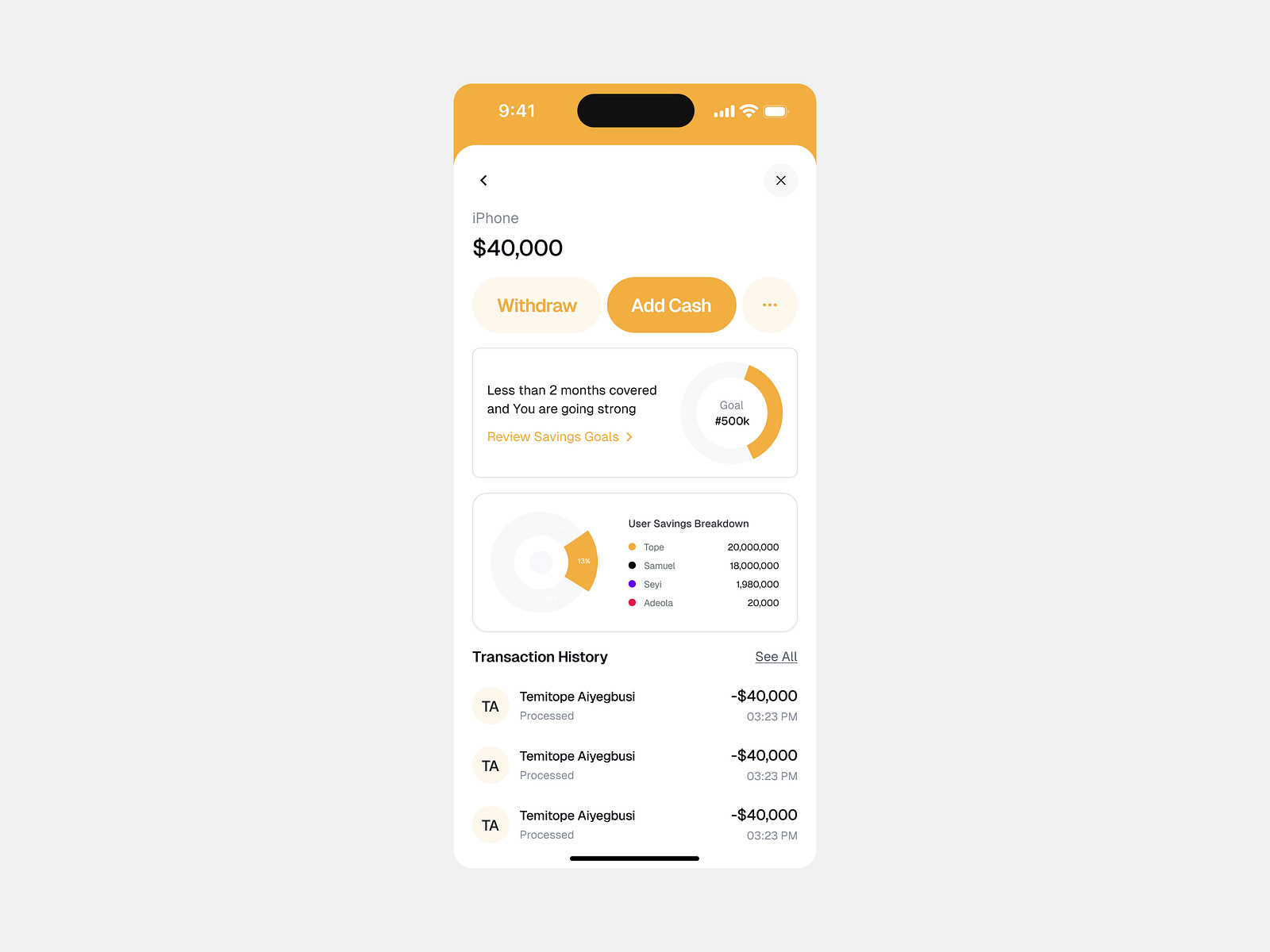 Multiple Saving Screen - Mobile by TemiTope Aiyegbusi on Dribbble