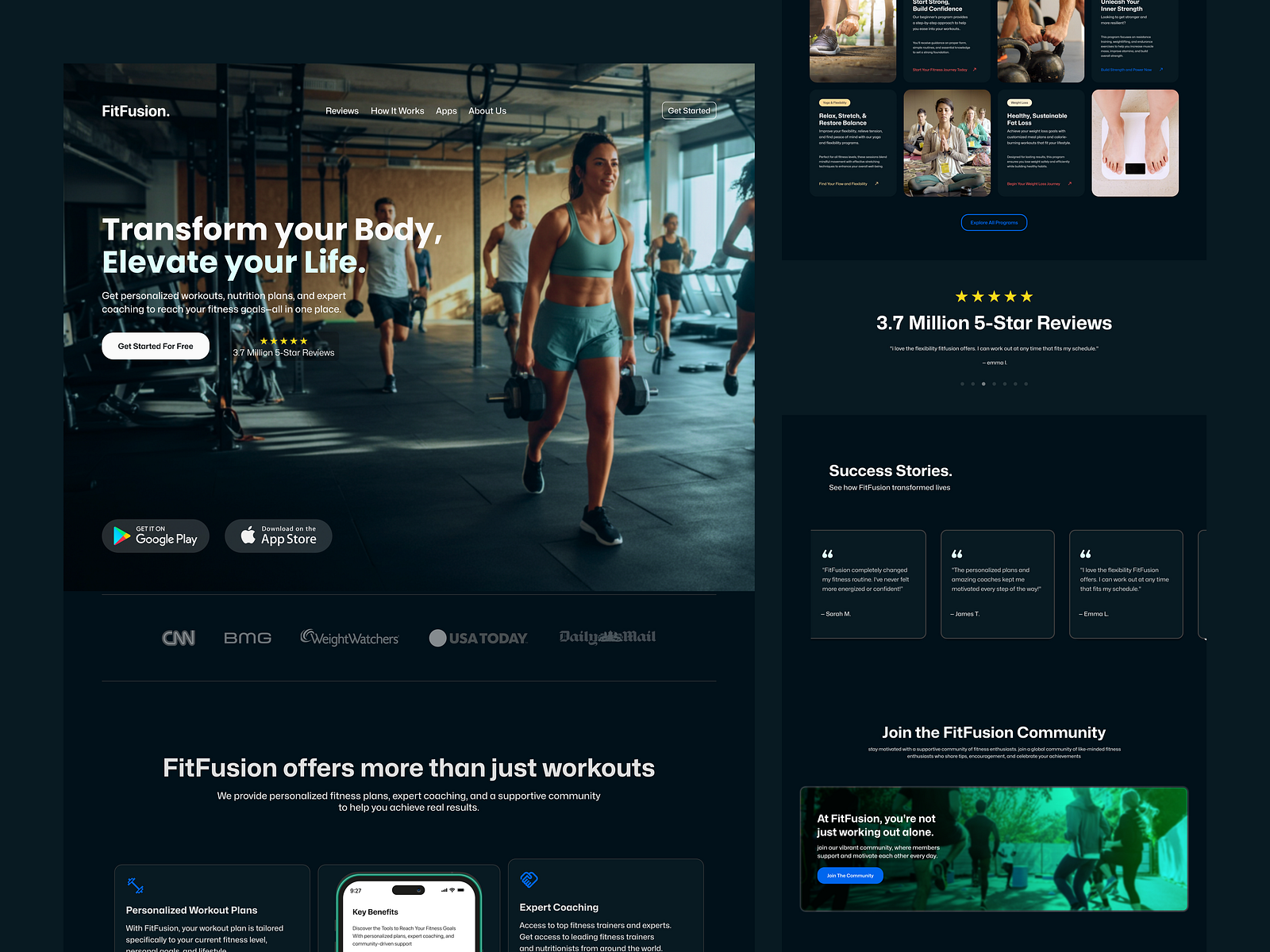 FitFusion Landing Page (DARK MODE) by Taofeek Iyiola on Dribbble