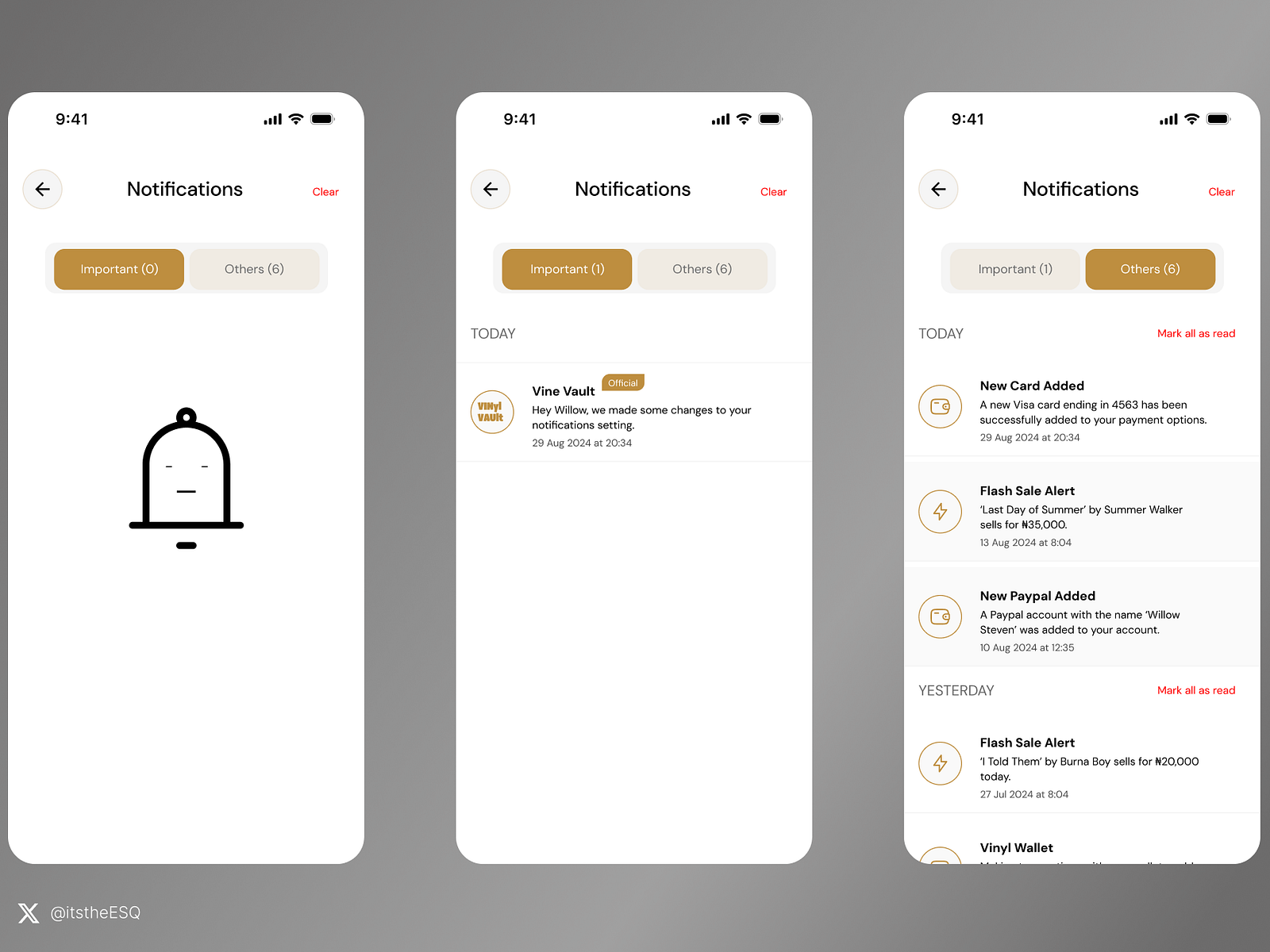 App Notification Screens by Gbolahan Adeyemi on Dribbble