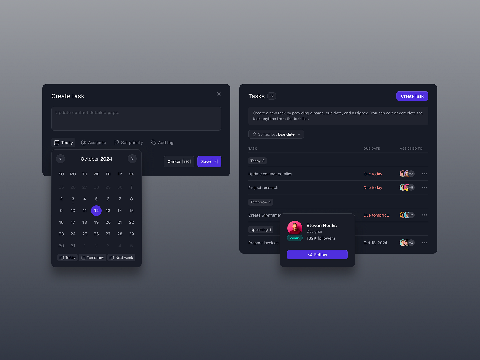 Create task modal by Vimal tk for Stead on Dribbble