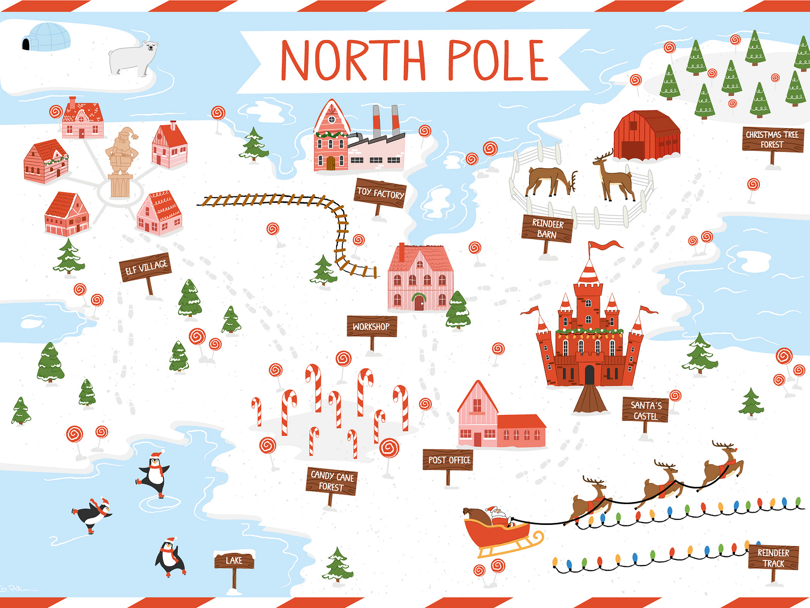 North Pole Map Illustration – A Whimsical Christmas Journey by Galina ...