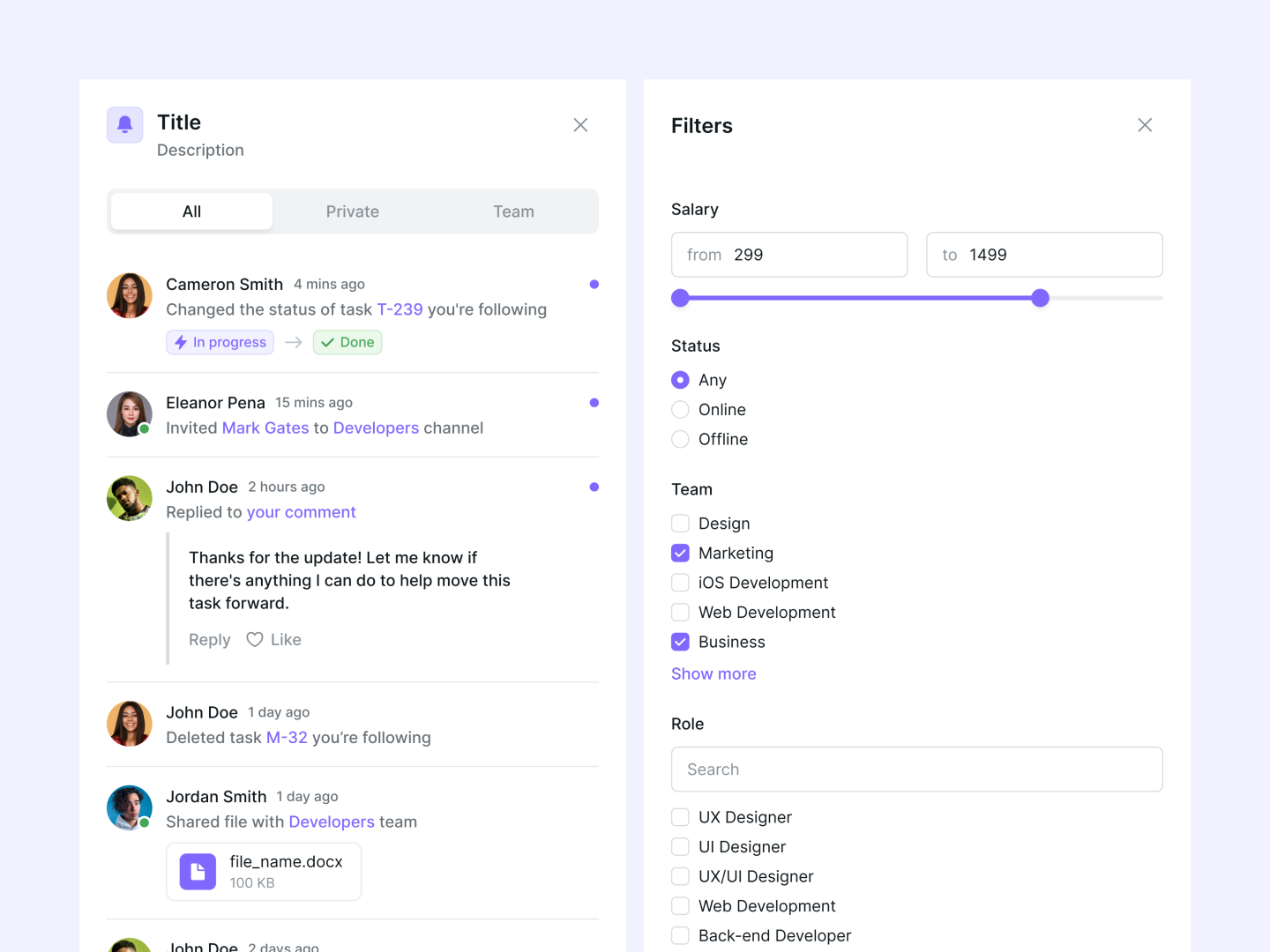 Made with Glow UI kit #9 — Flexible Side Panel component by Glow UI on ...