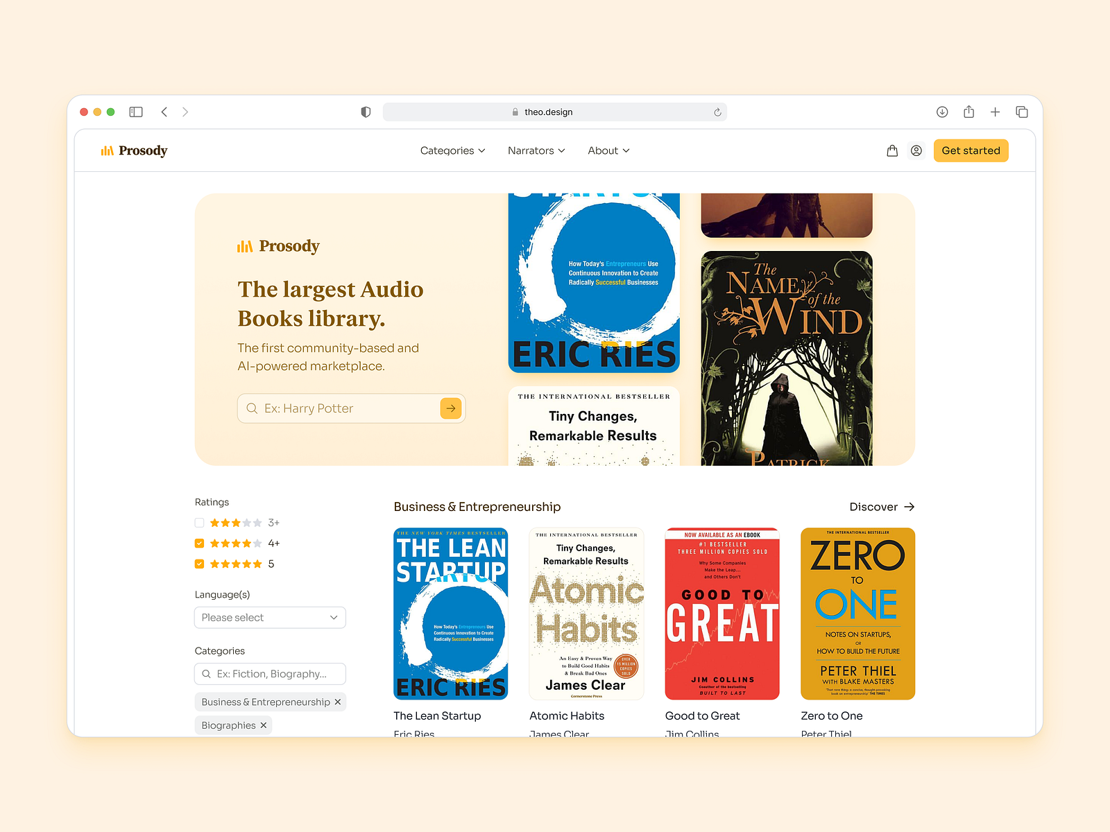 Homepage – Book Categories and Filters (Prosody) by theo.design on Dribbble