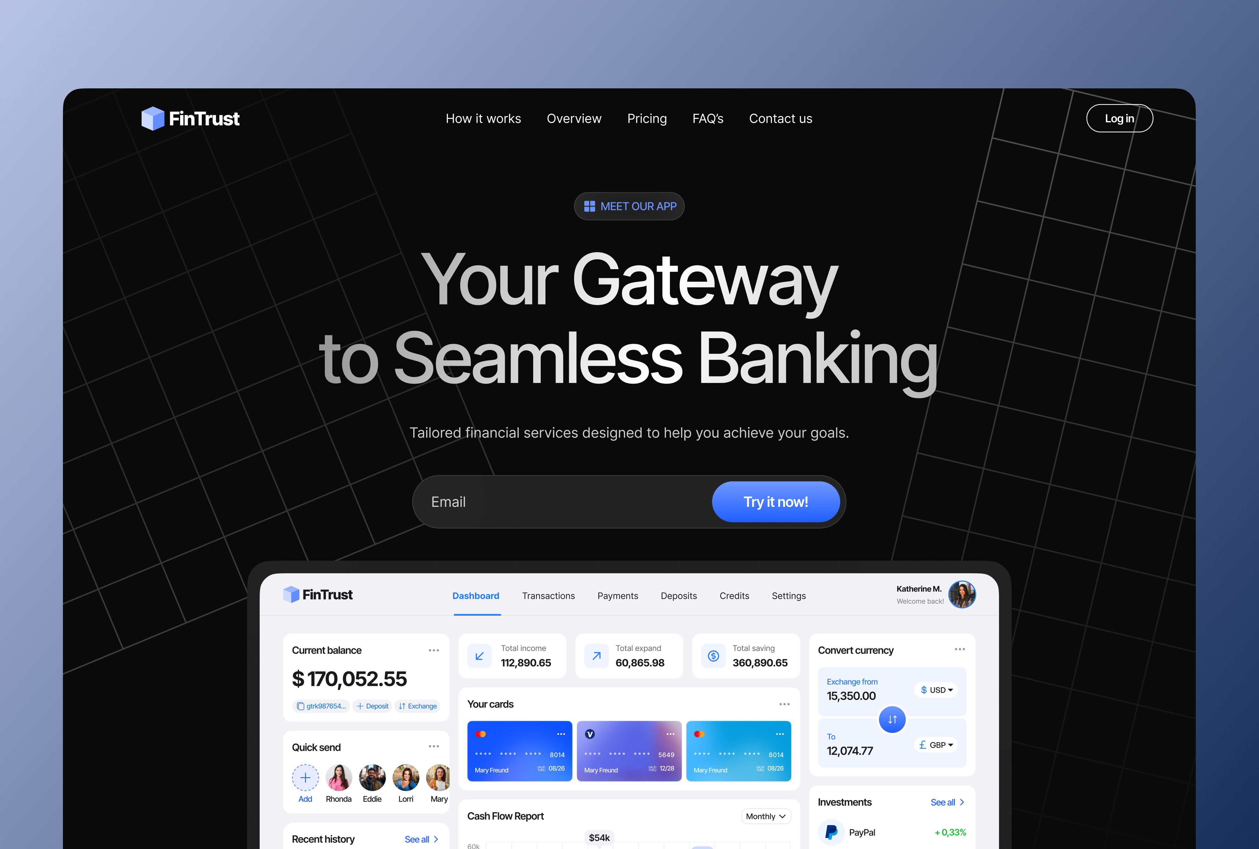 FinTrust Finance Dashboard by Katherine Miatla on Dribbble