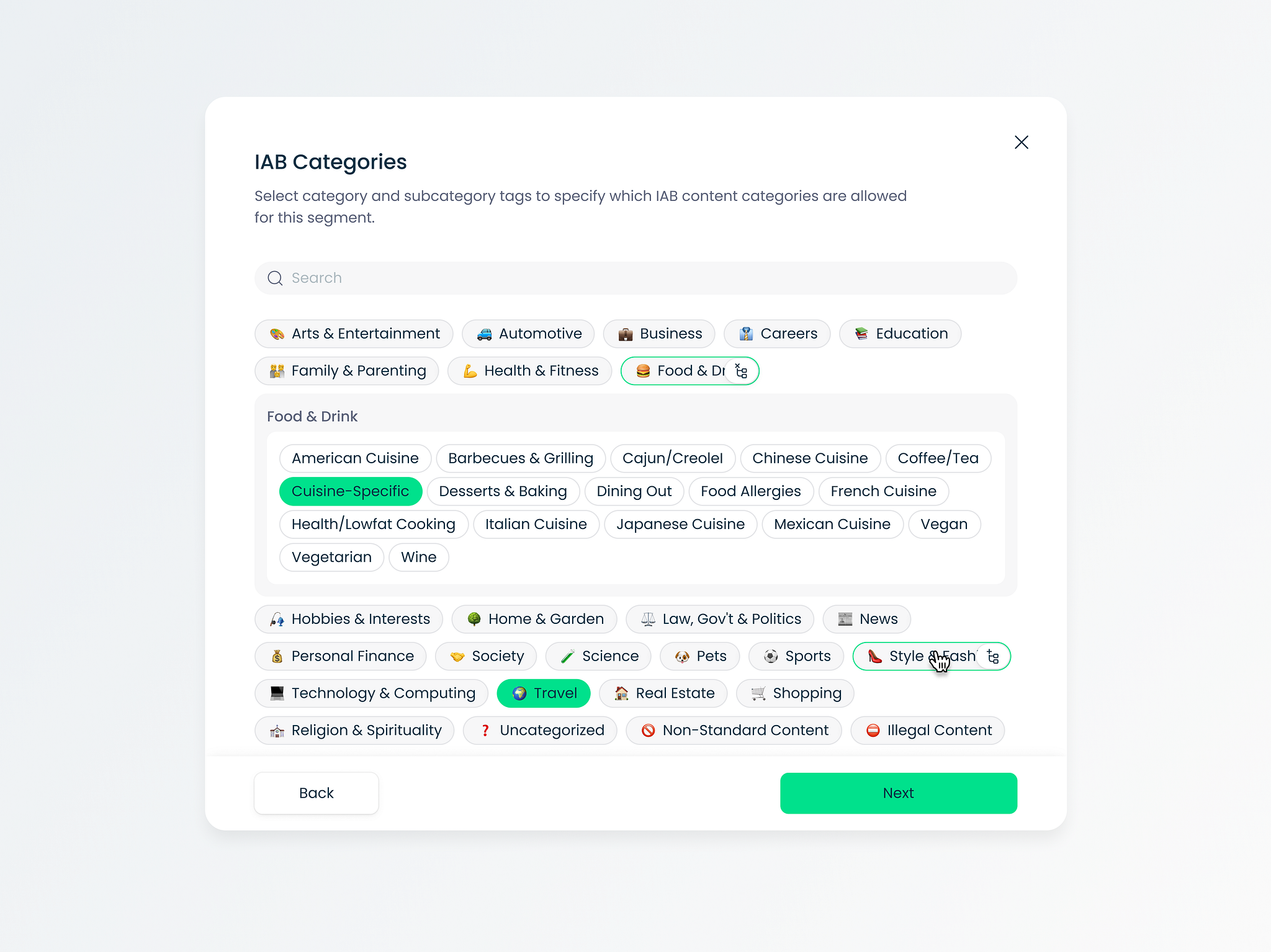 Сlean category selection UI by Eugene Salov on Dribbble