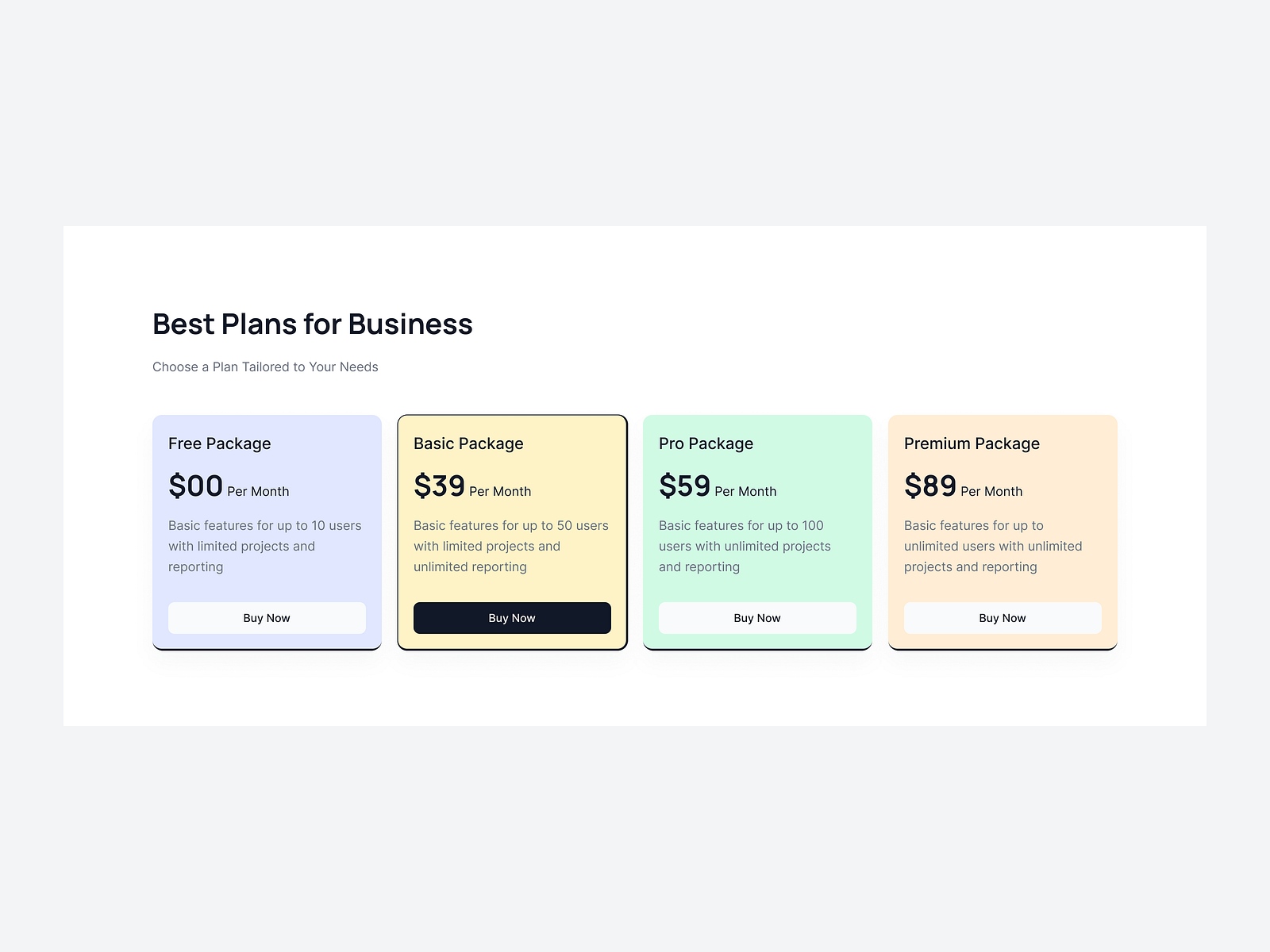 Four tier pricing plan by Pagedone on Dribbble