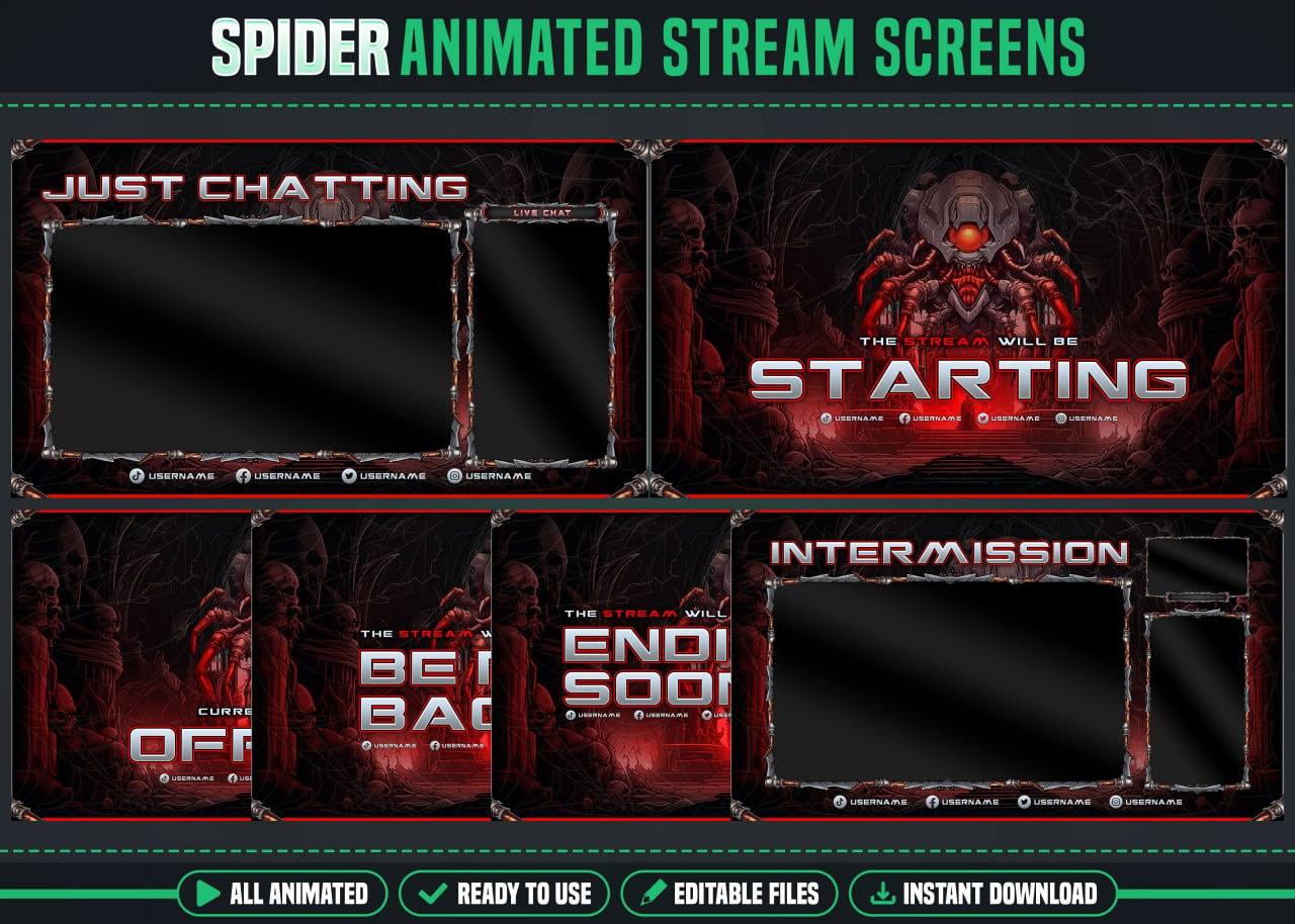 Spider Design Overlay Pack | Stream Overlay Package by MegastreamGfx on ...