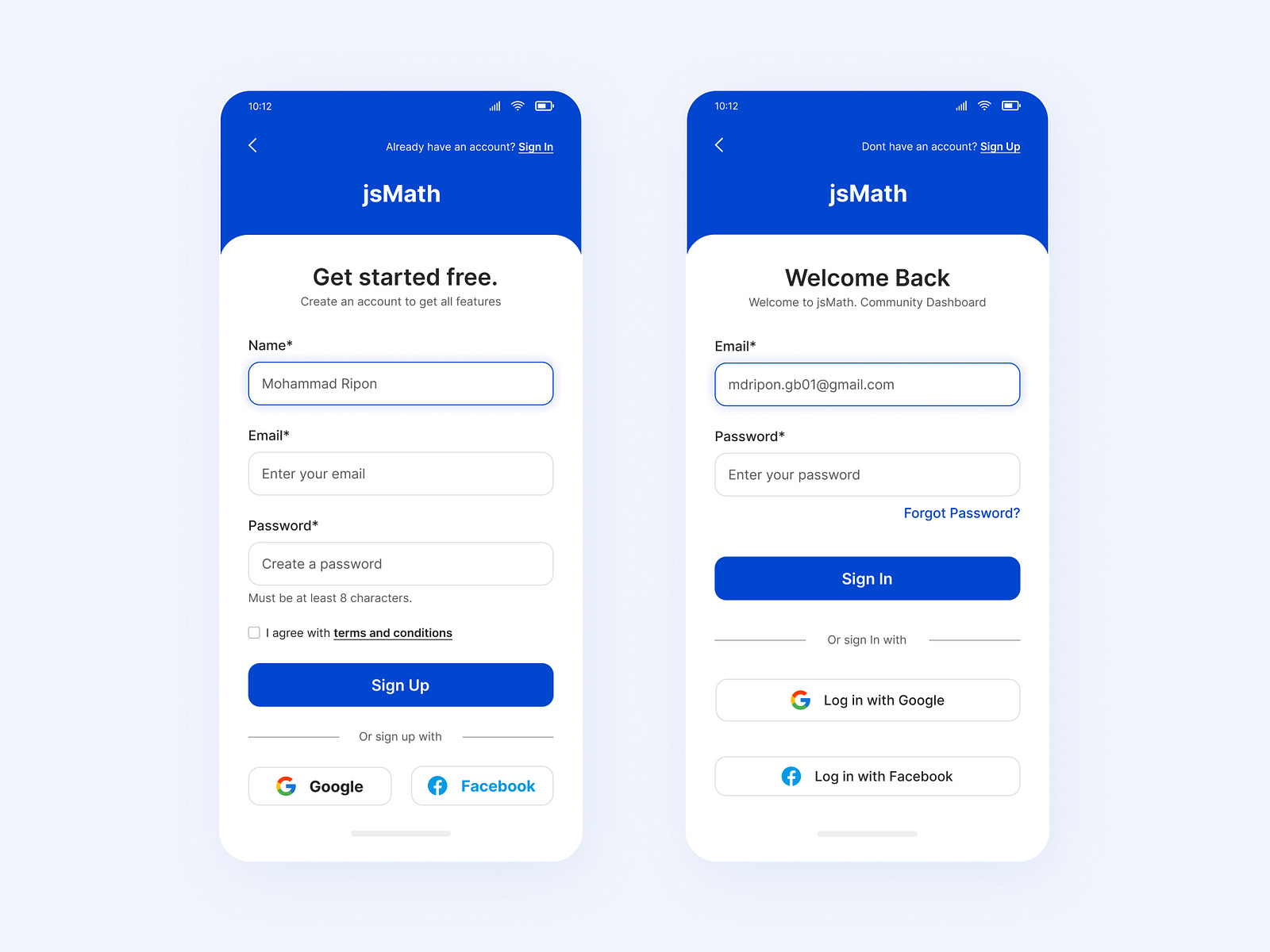 Sign In & Sign Up Screens by Mohammad Ripon on Dribbble