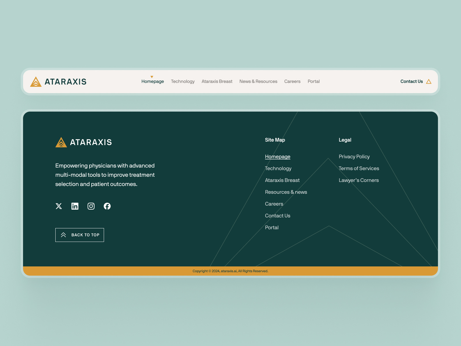 ataraxis.ai - AI Precision Medicine - Top Nav & Footer Component by Samuel Oktavianus on Dribbble