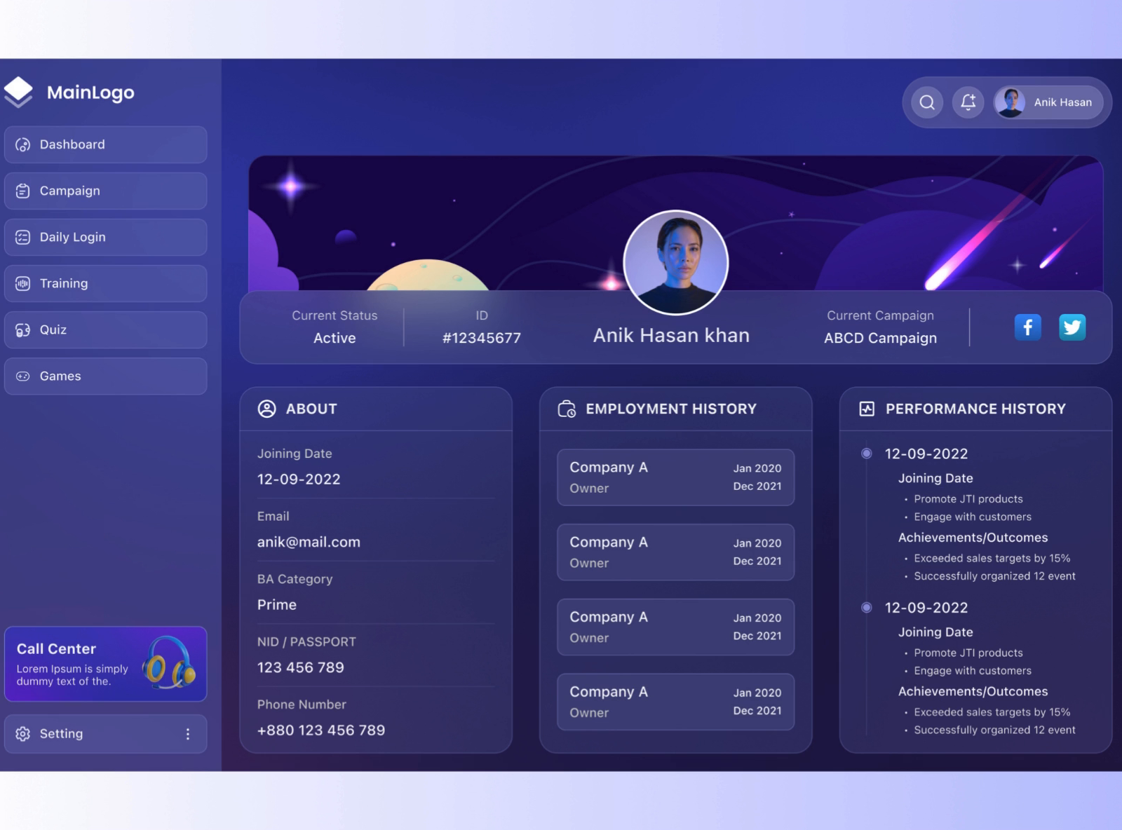 Tablet Profile Page Design by Tomal M. on Dribbble