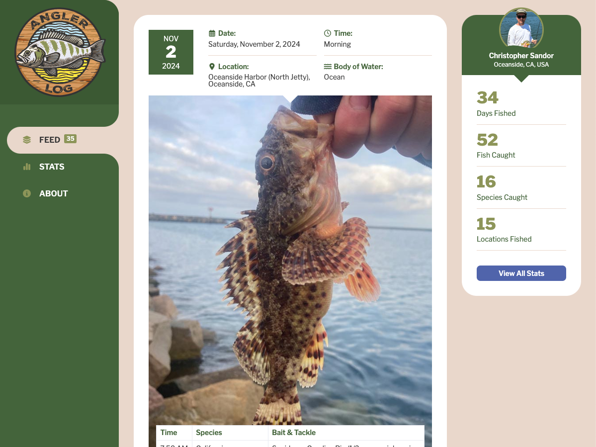Angler Log by Christopher Sandor on Dribbble