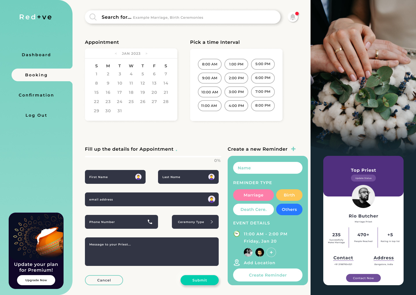 Ceremony Appointment Dashboard Design by Rohit Dubey on Dribbble