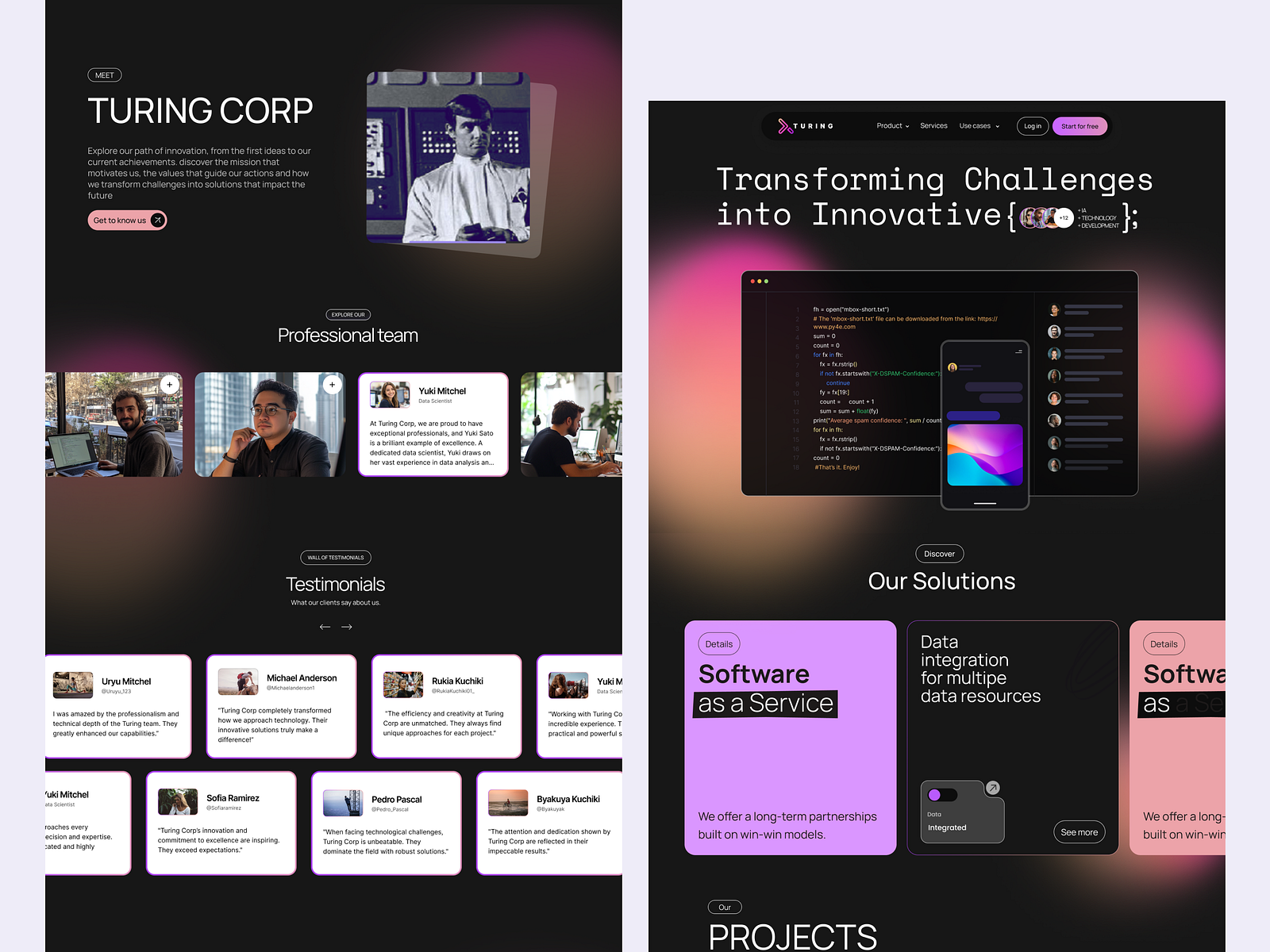 Turing – Landing Design for Software Services (Dark/Light Mode) by ...