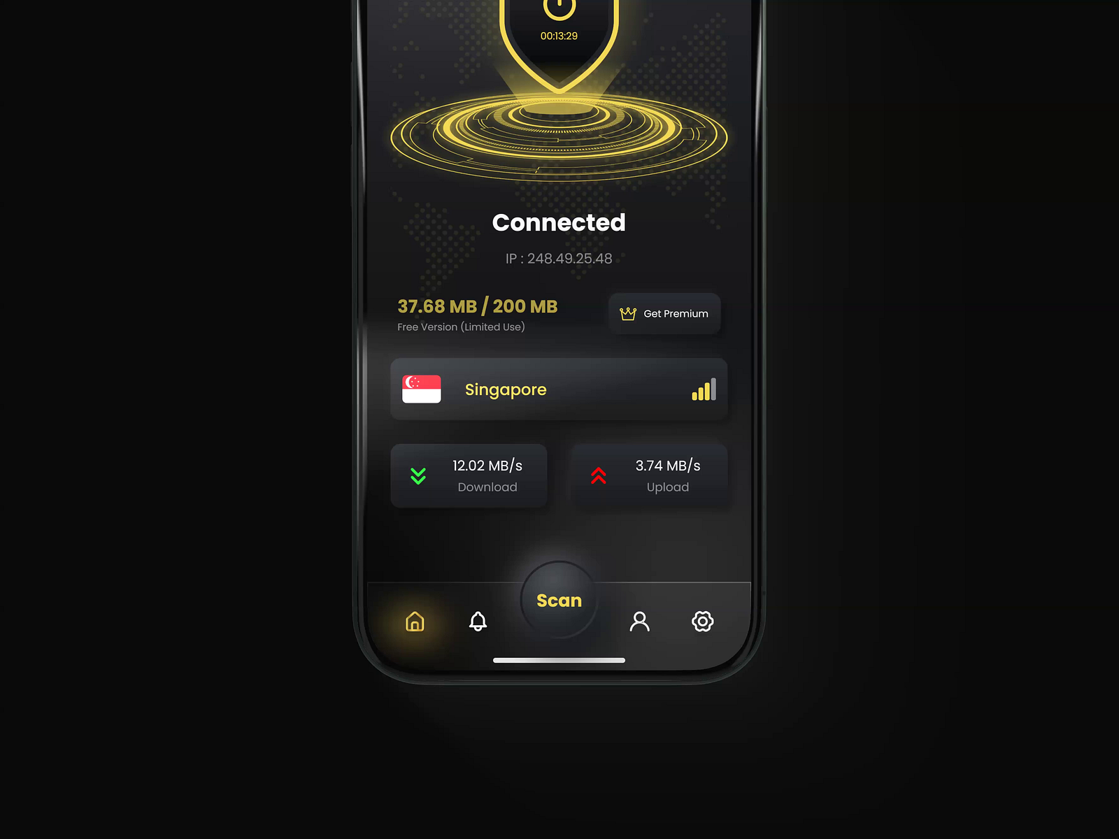 VPN App dark theme - UI/UX mobile app by FAISAL HOSSAIN on Dribbble