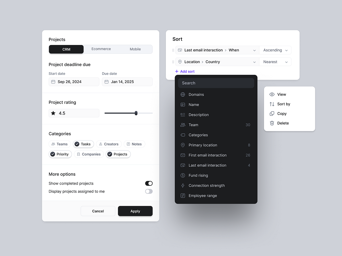 Filter & Sort Components by Bipin Balan for Stead on Dribbble