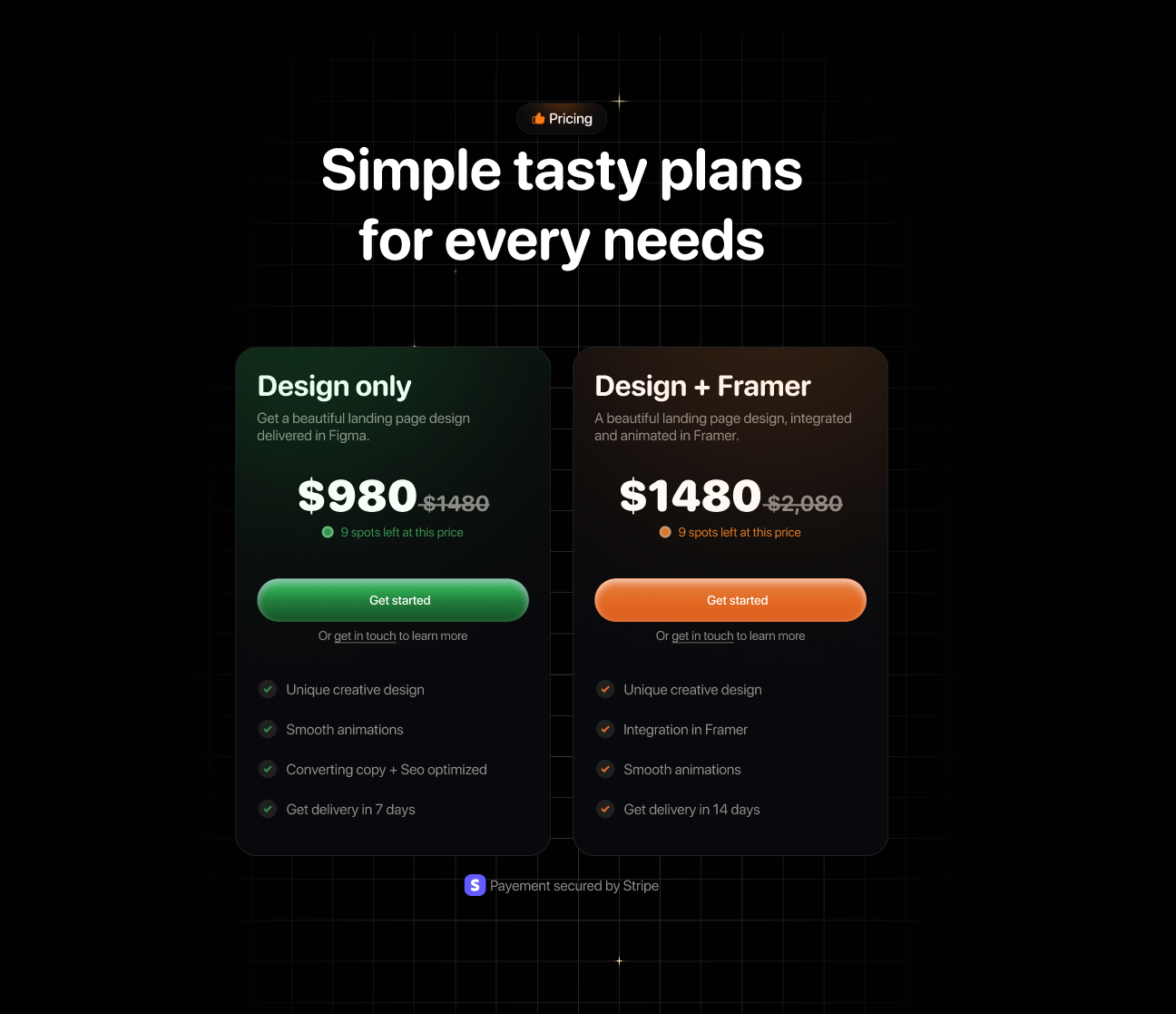 Pricing section for a design agency by Pierre Jacquel on Dribbble