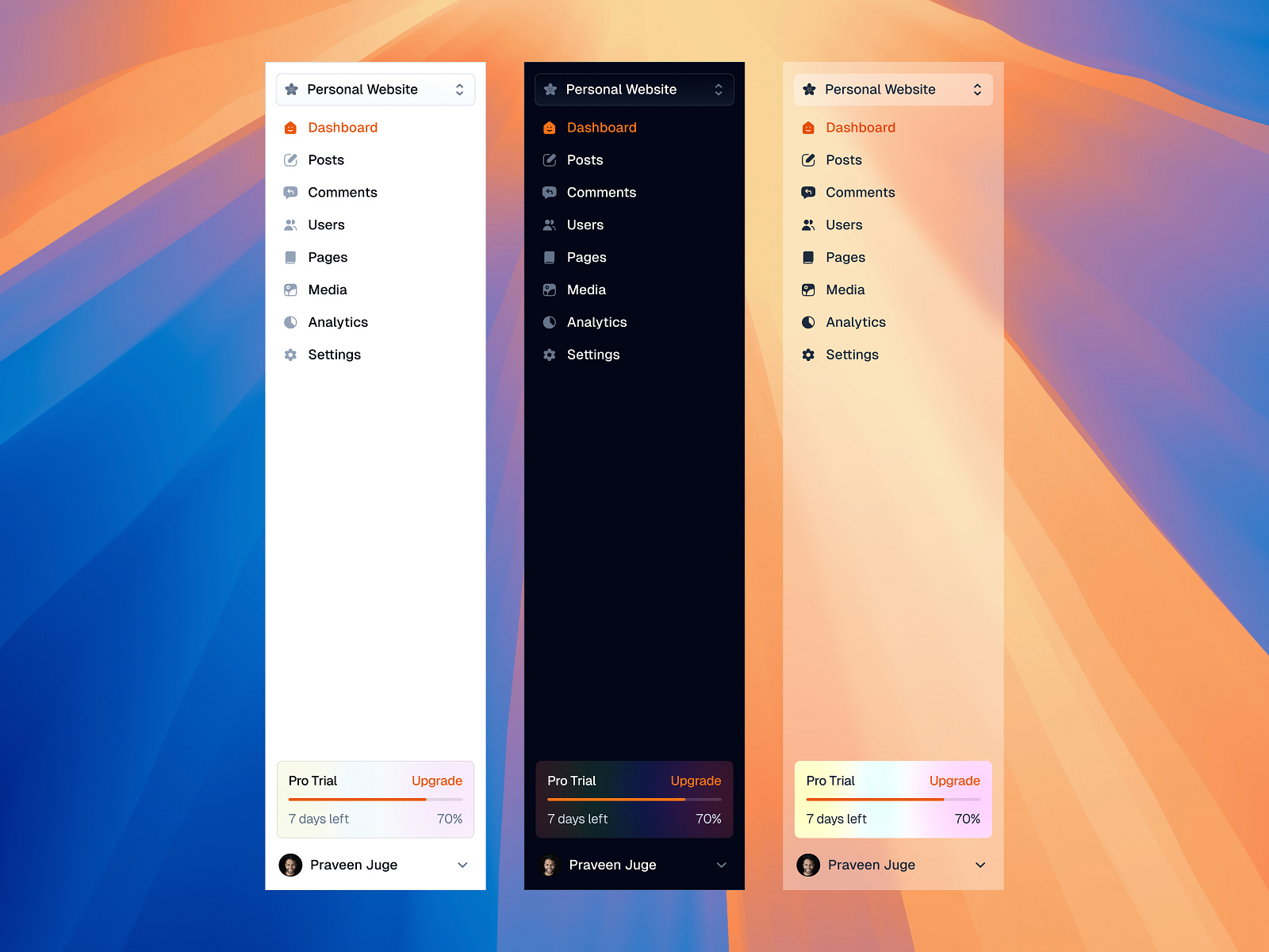 Sidebar Themes by Praveen Juge on Dribbble