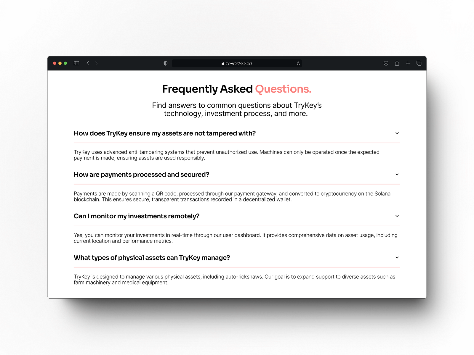 FAQ Section Design for TryKey Protocol Landing Page. by Alexis John Abakasanga on Dribbble