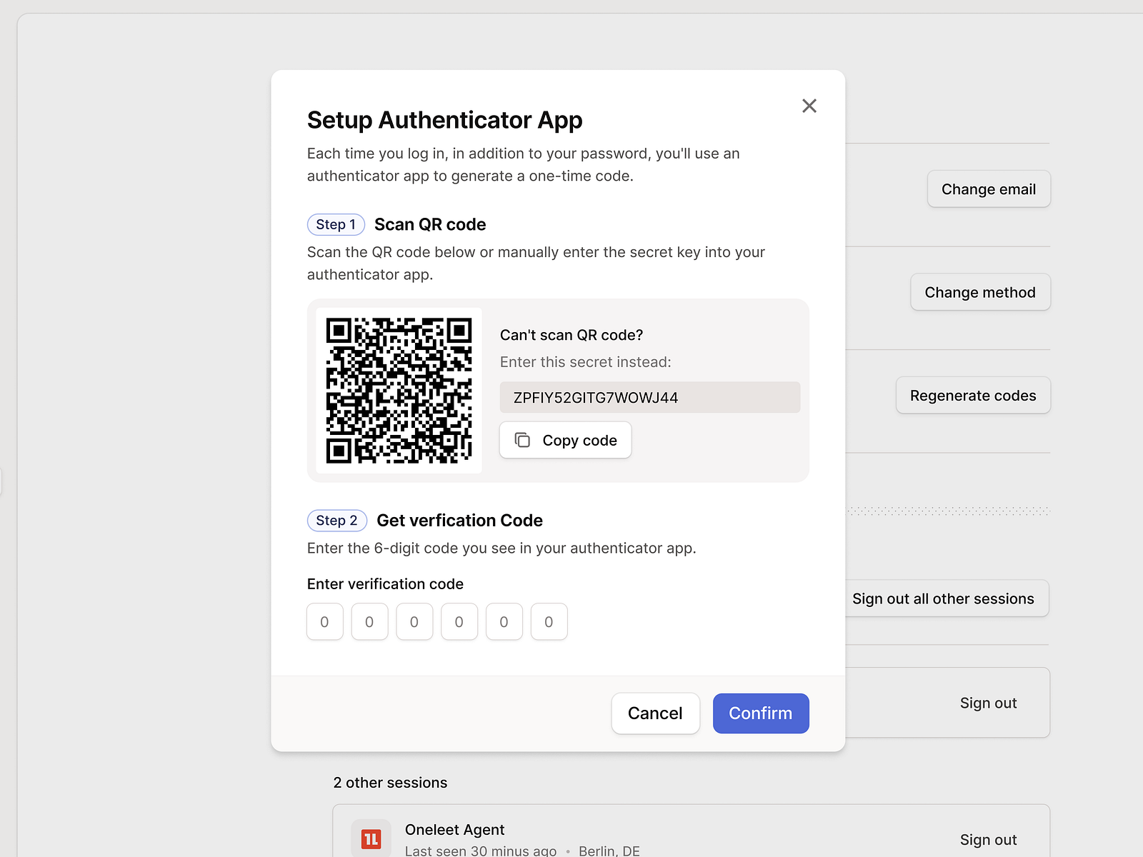 2FA - Setup Authenticator App Modal by usrnk1 on Dribbble