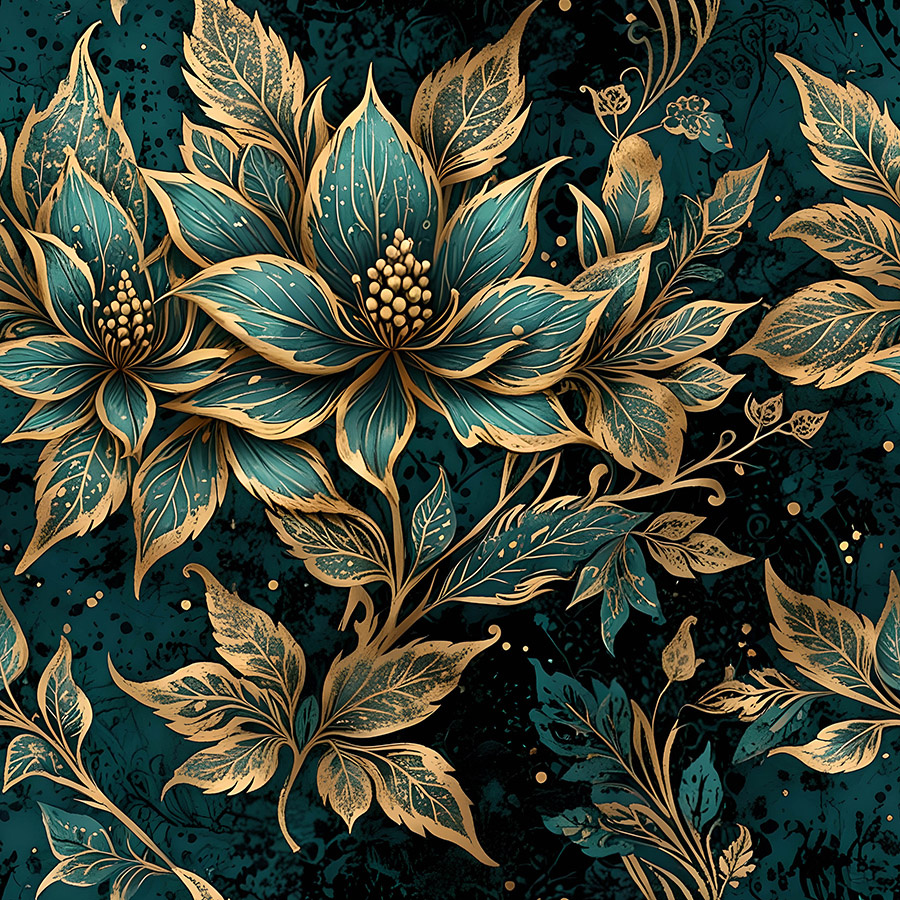 Distressed Teal & Gold Botanical Seamless Pattern by GJSArt on Dribbble