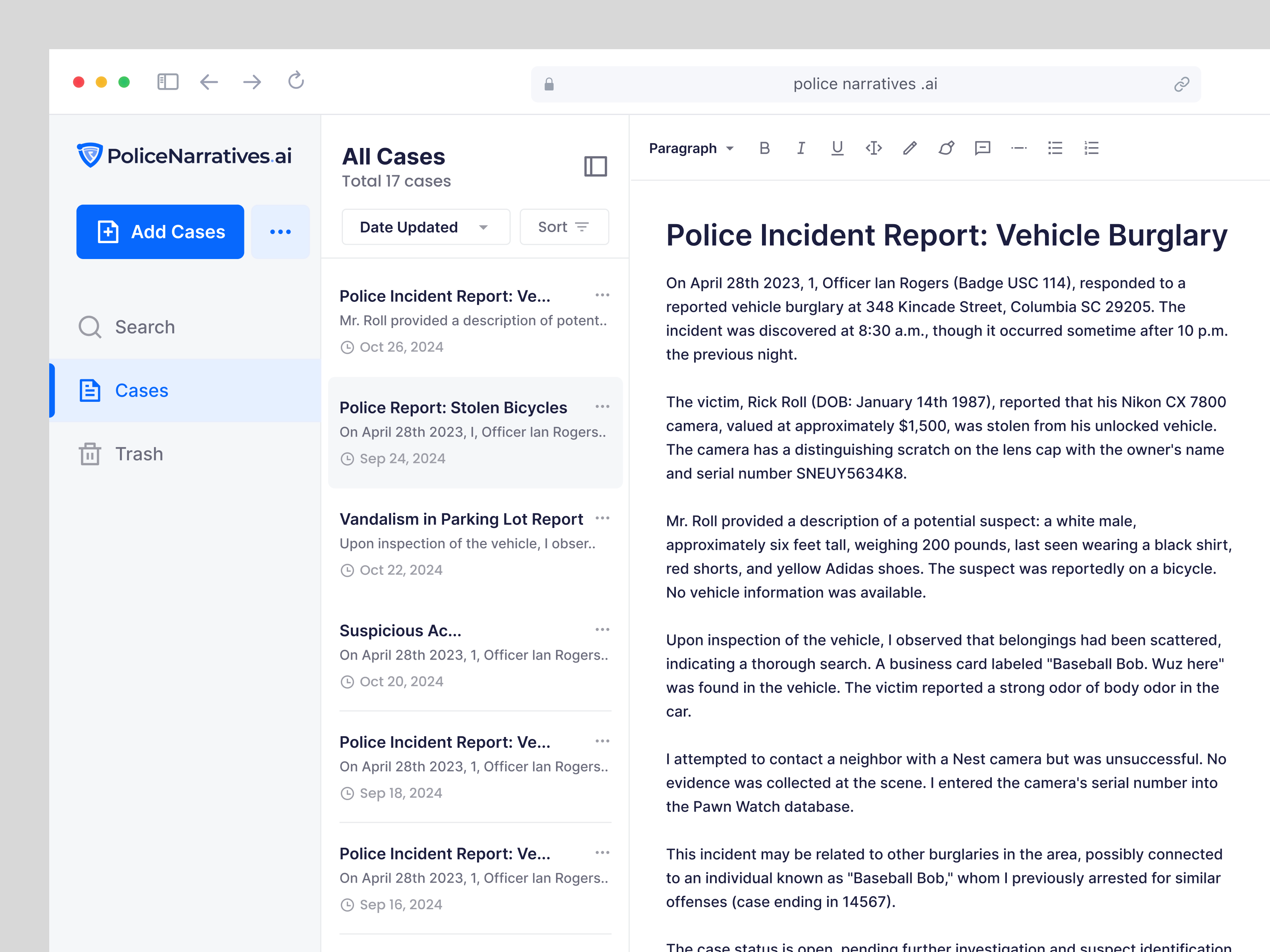 PoliceNarratives.ai – Incident Reporting Dashboard by Shahid Miah UI UX ...
