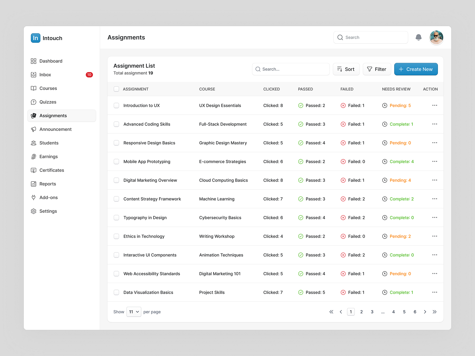 LMS Assignments List View by Safayet Ahmed on Dribbble