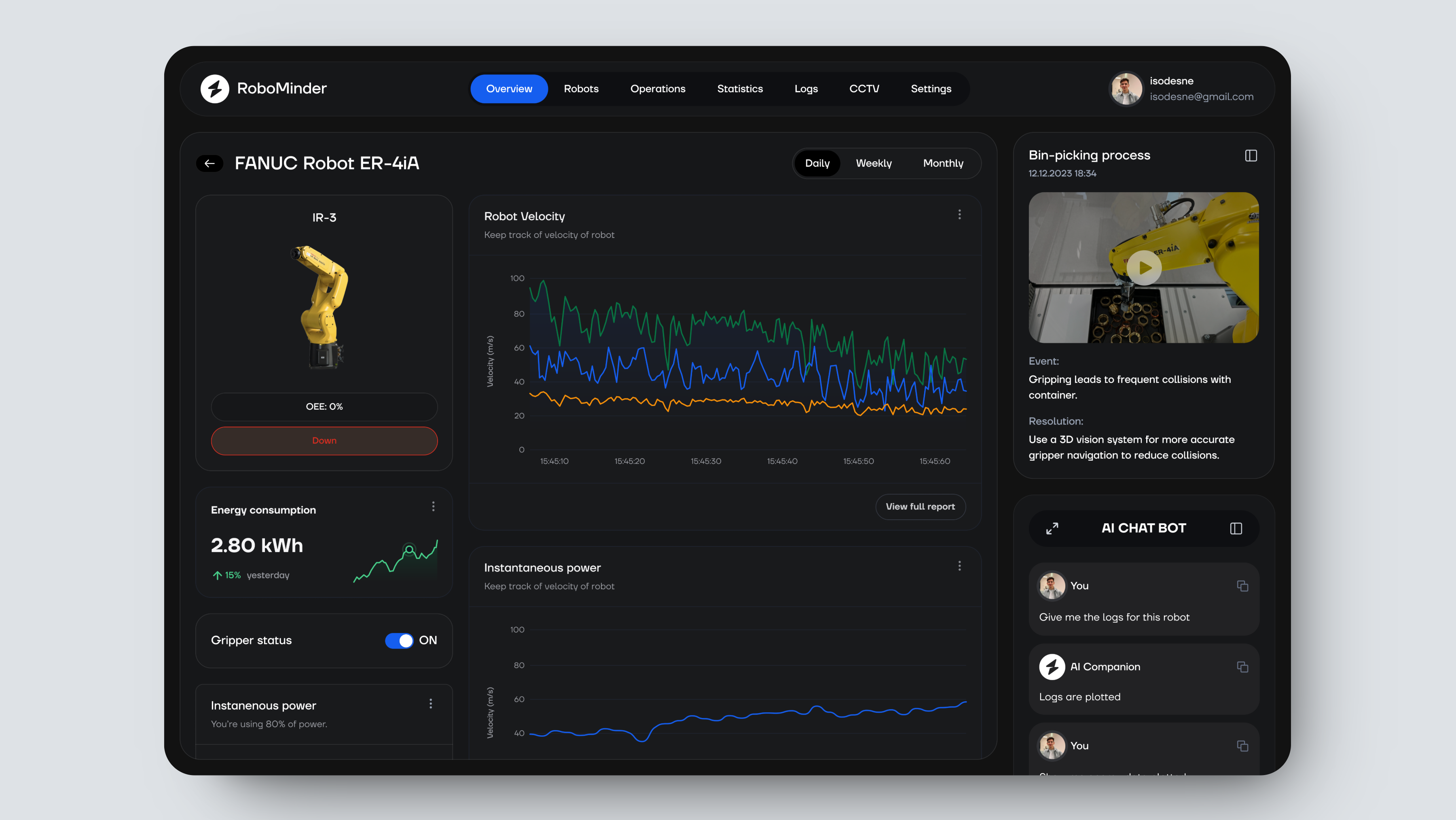Dashboard for monitoring industrial robots by Iso Yuldashev on Dribbble