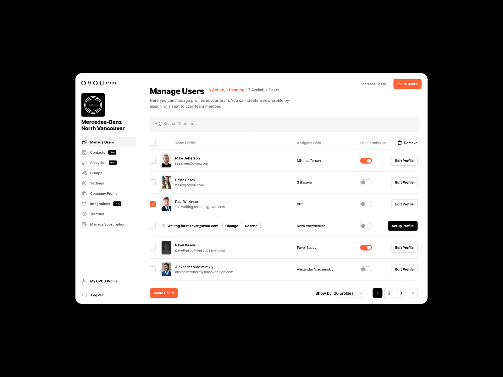 OVOU for Teams. Manage Profiles Team Dashboard. SaaS design by Basov ...