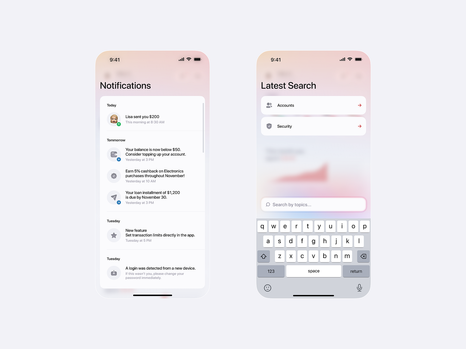Notifications Panel & Search by Filip Legierski on Dribbble
