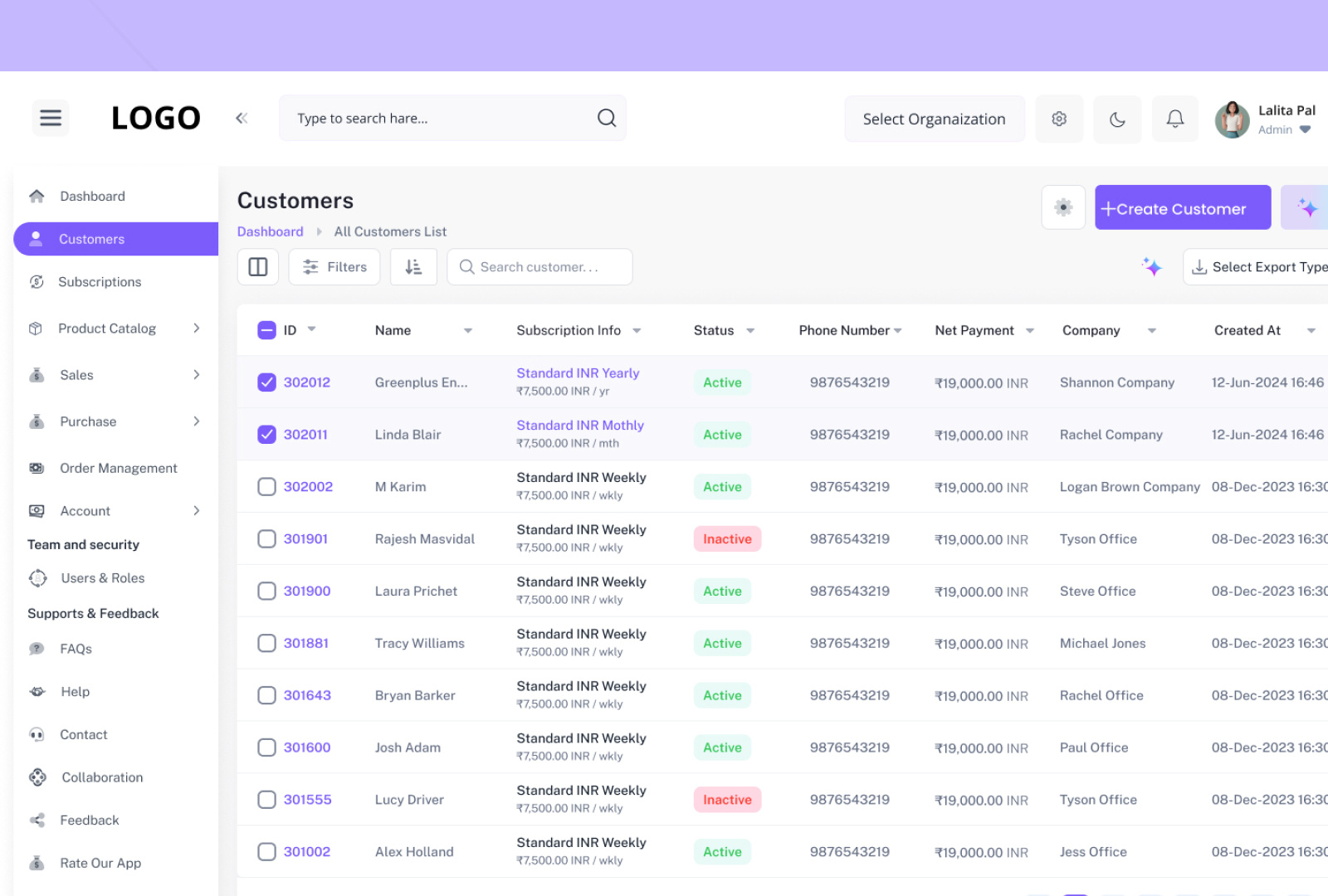Customers Table by Lalita Pal on Dribbble