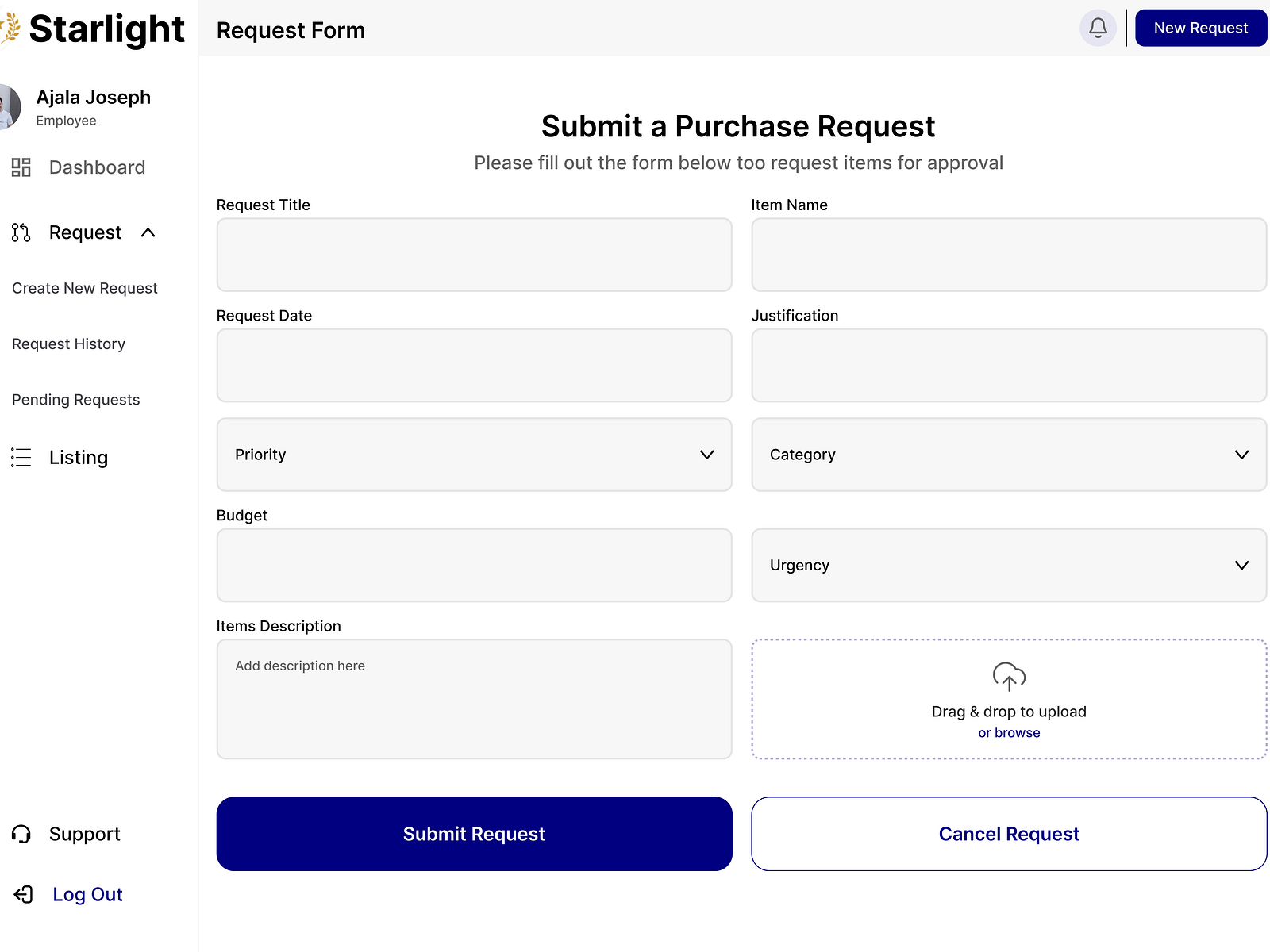 Employee Requests Form by Ajala Joseph on Dribbble
