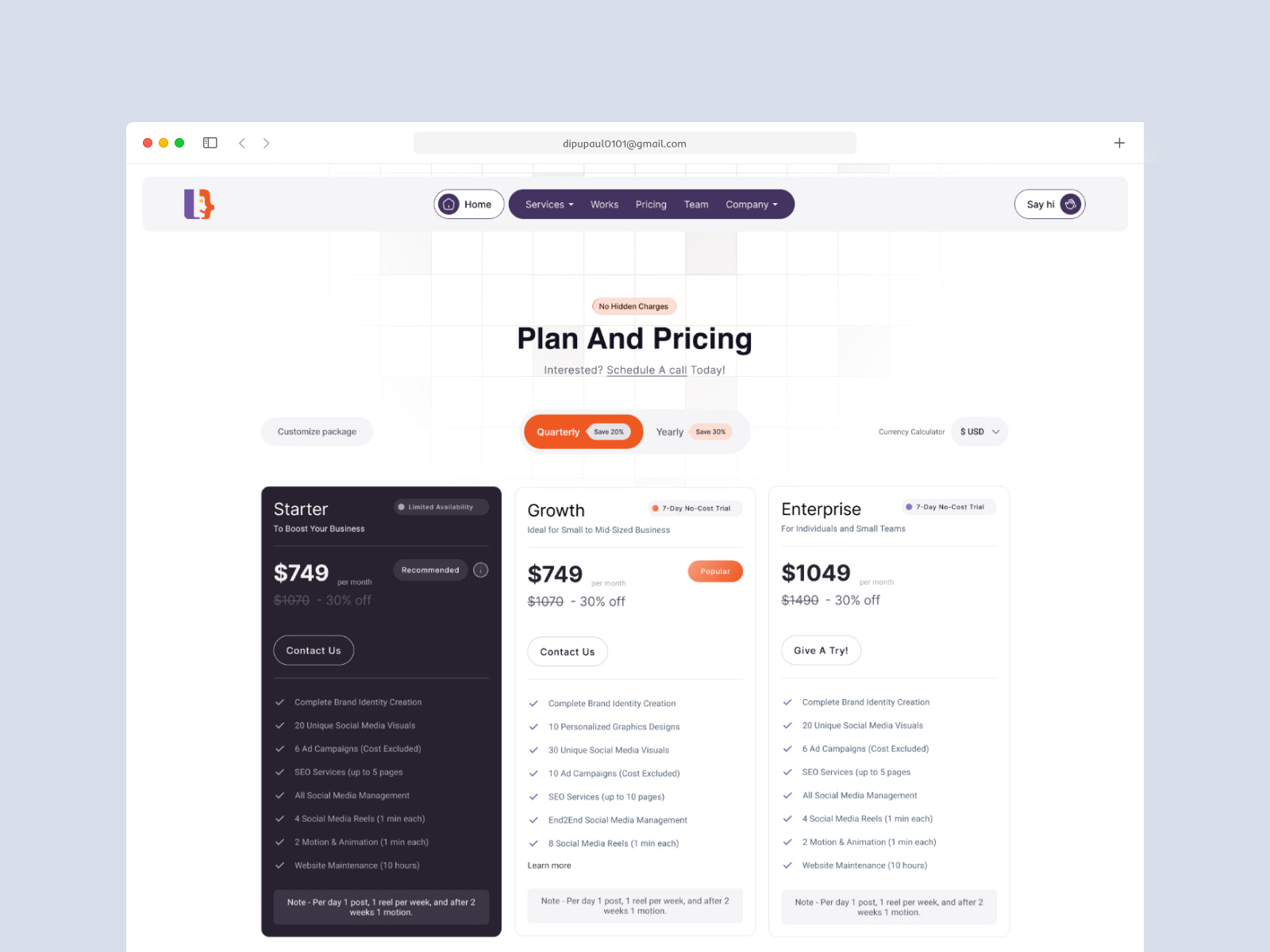 Pricing Page Design for a Digital Agency by Dipu Paul on Dribbble