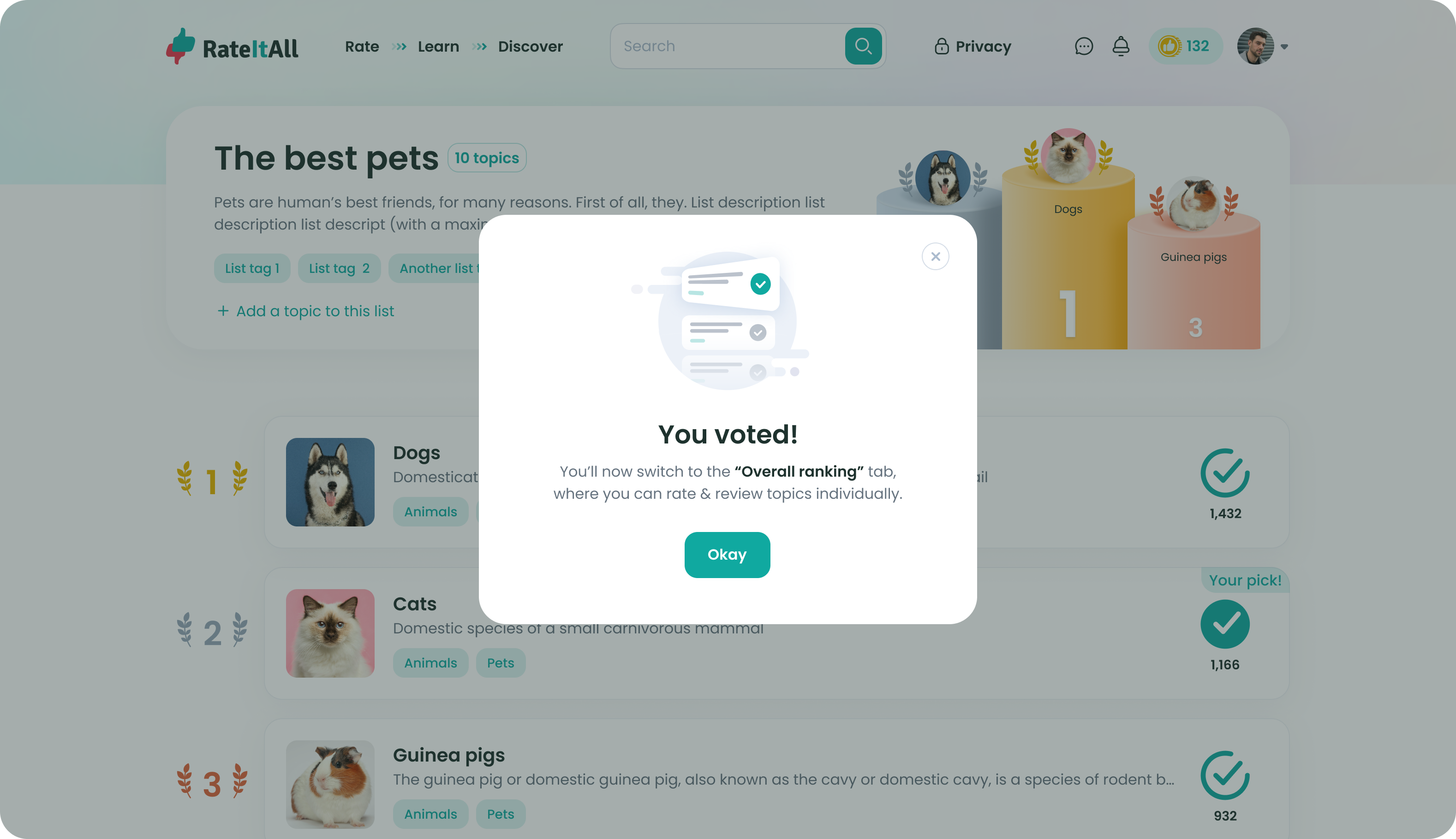Ranking list screens for RateItAll by Yana Peihanovich on Dribbble