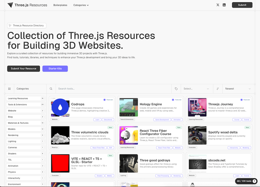 Three.js Resources Directory by Peter Csipkay on Dribbble