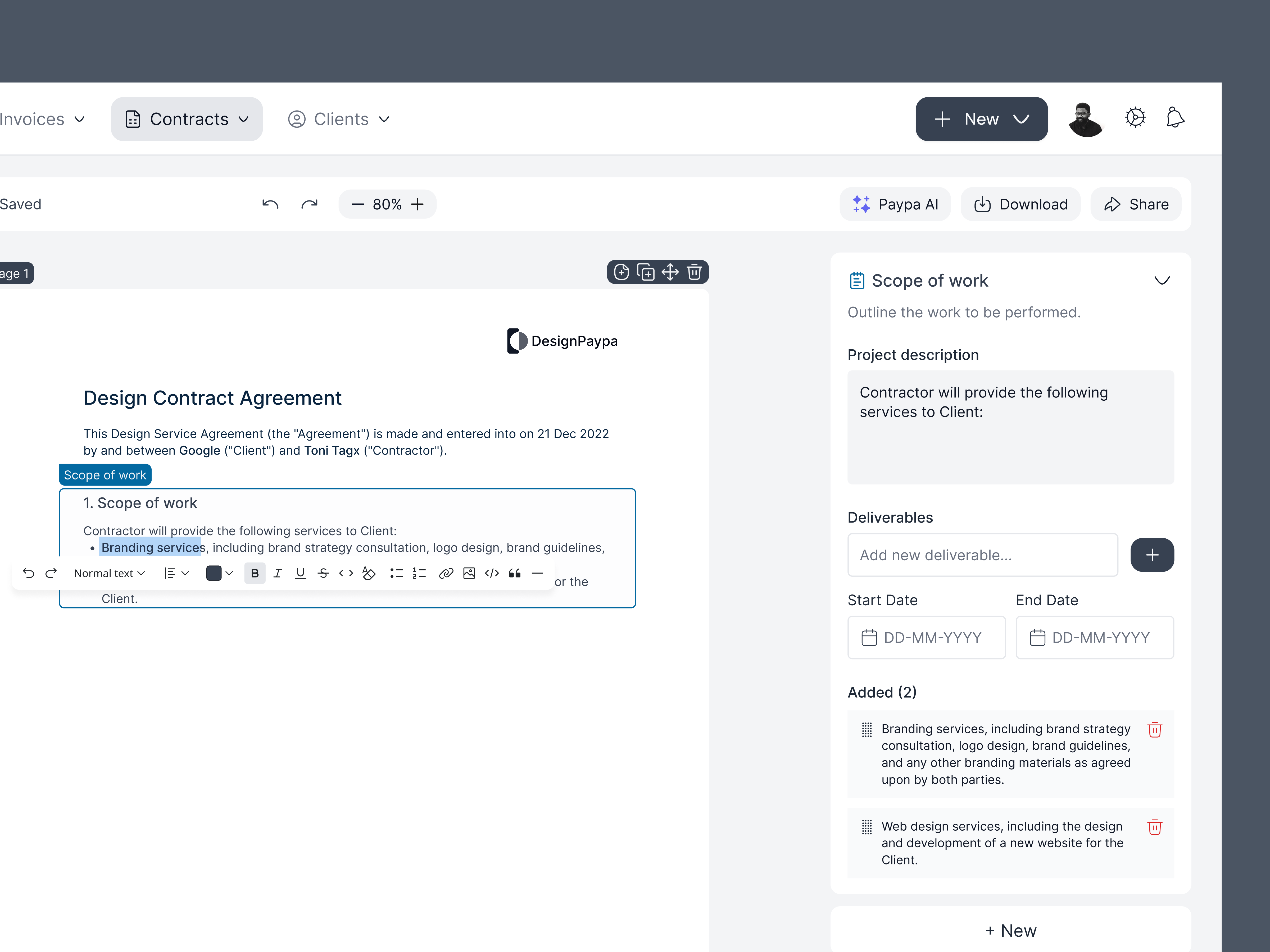 Contract editor for designers by Toni Adegbenro on Dribbble