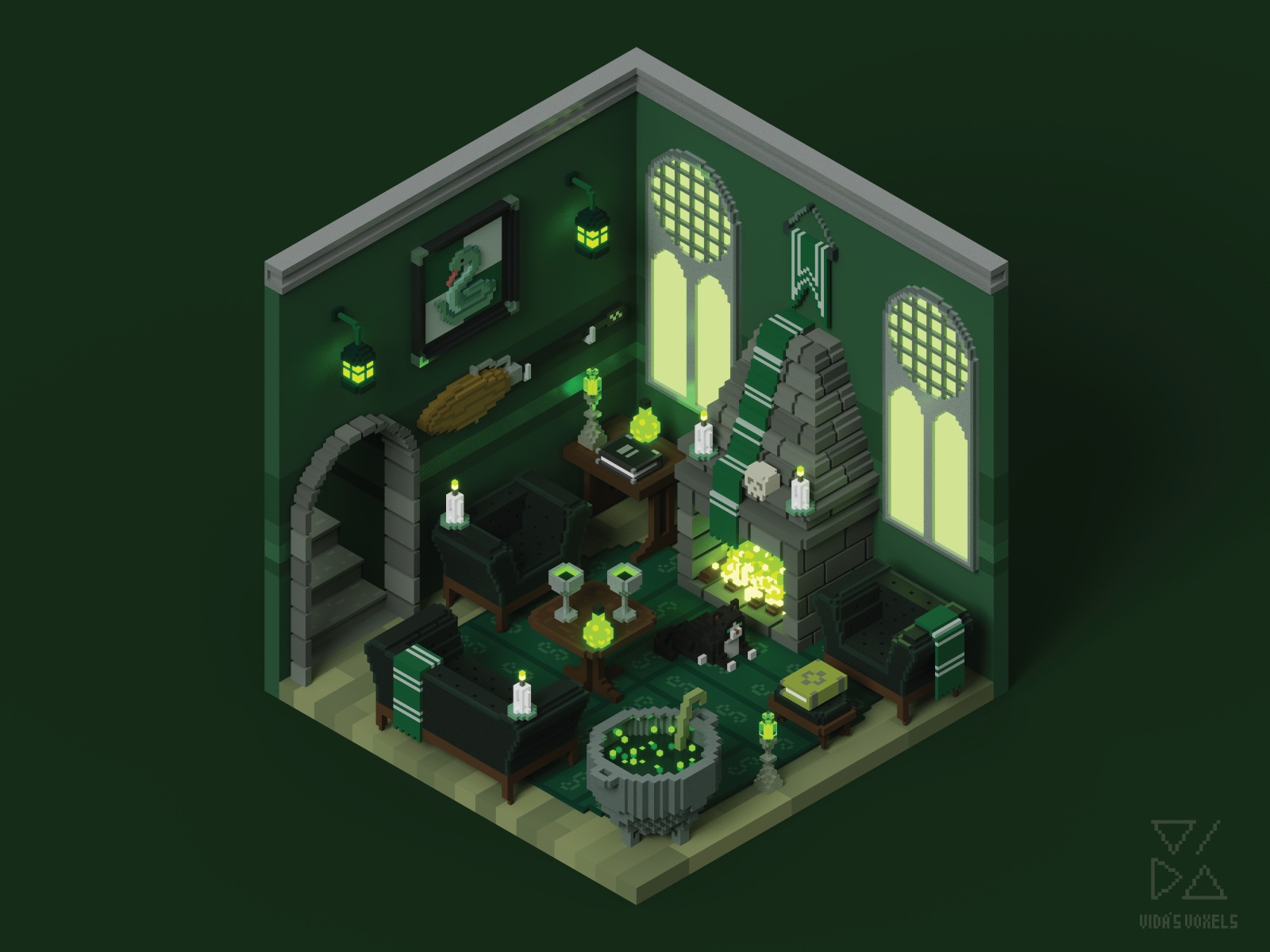 Harry Potter | Hogwarts Common Rooms by Vida's Voxels on Dribbble