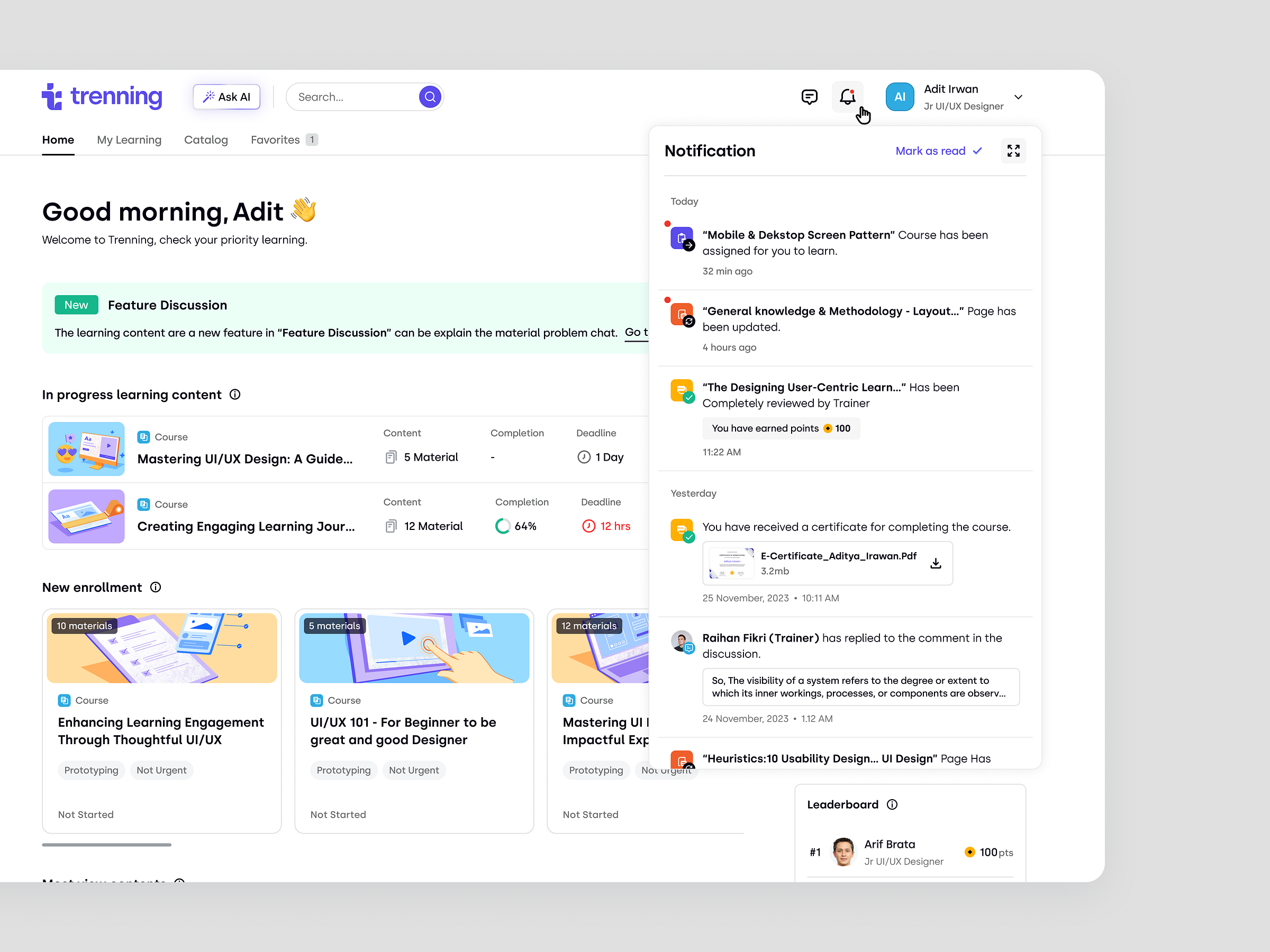 Trenning - Notifications for Learners in a SaaS LMS by Bagus Fikri for ...