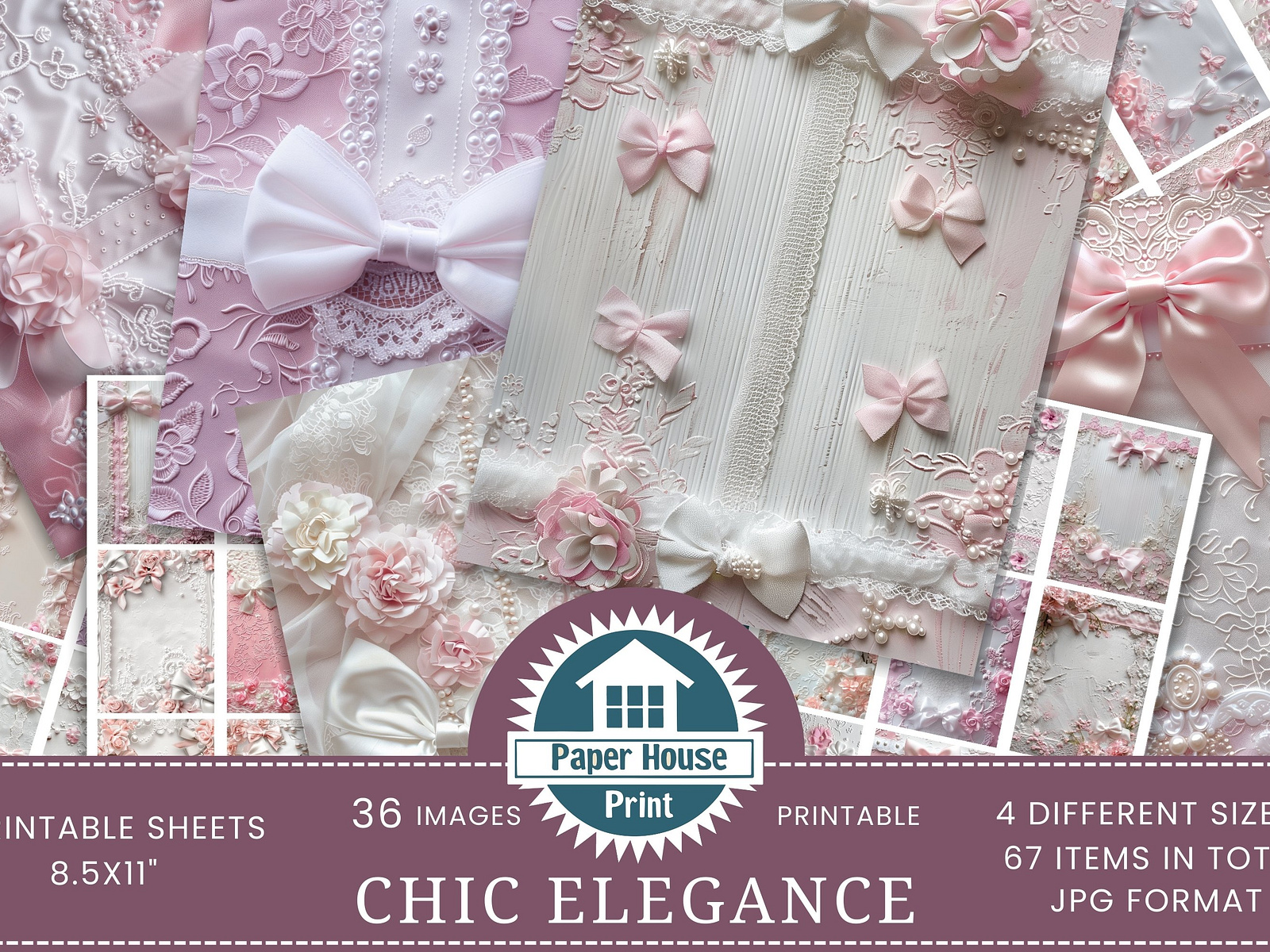 Elegant Pink & White Lace with Pearls and Bows Images by Celebrately ...