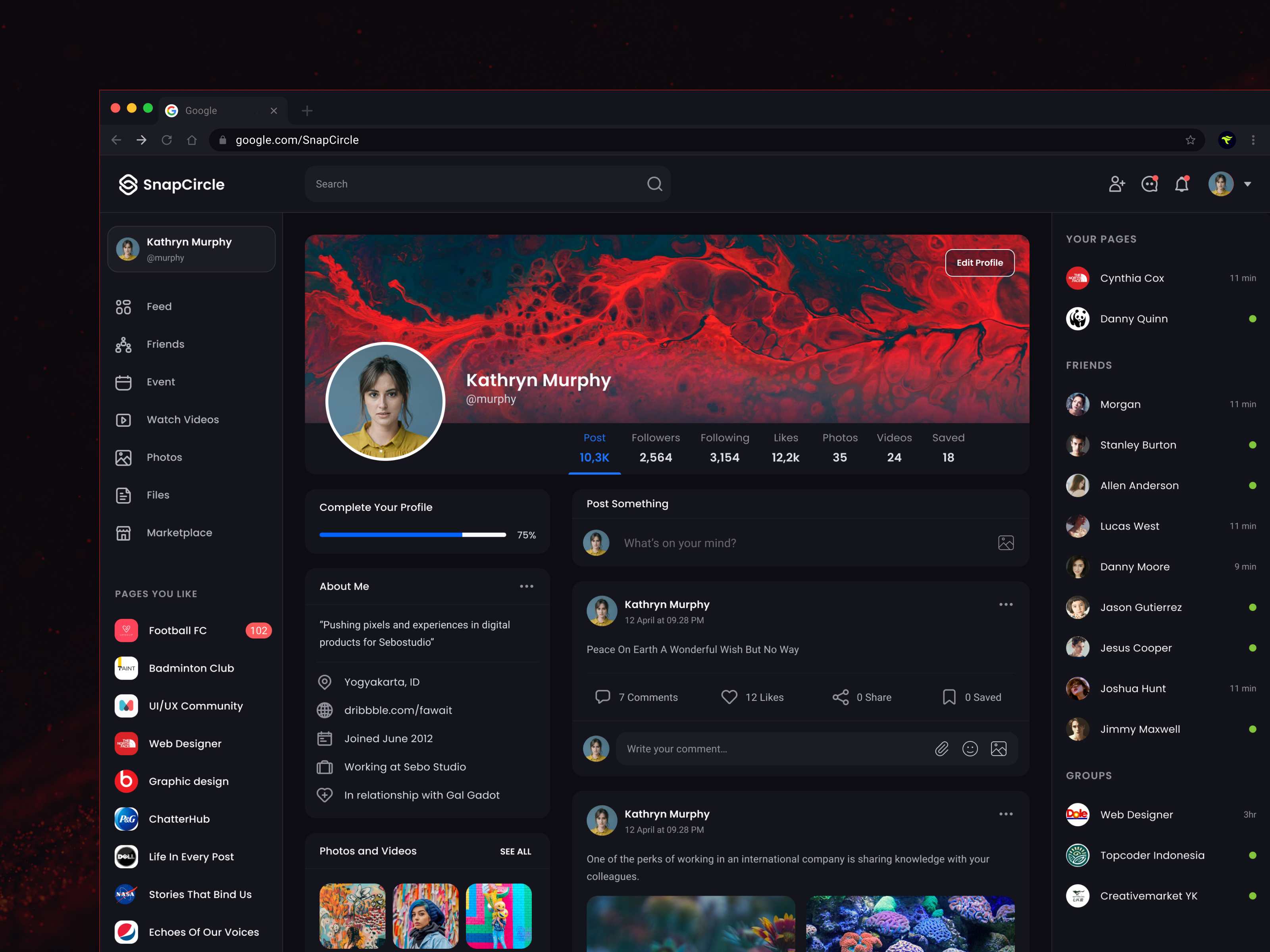 Snap Circle - Social media profile UI design by Md. Golam Kader on Dribbble