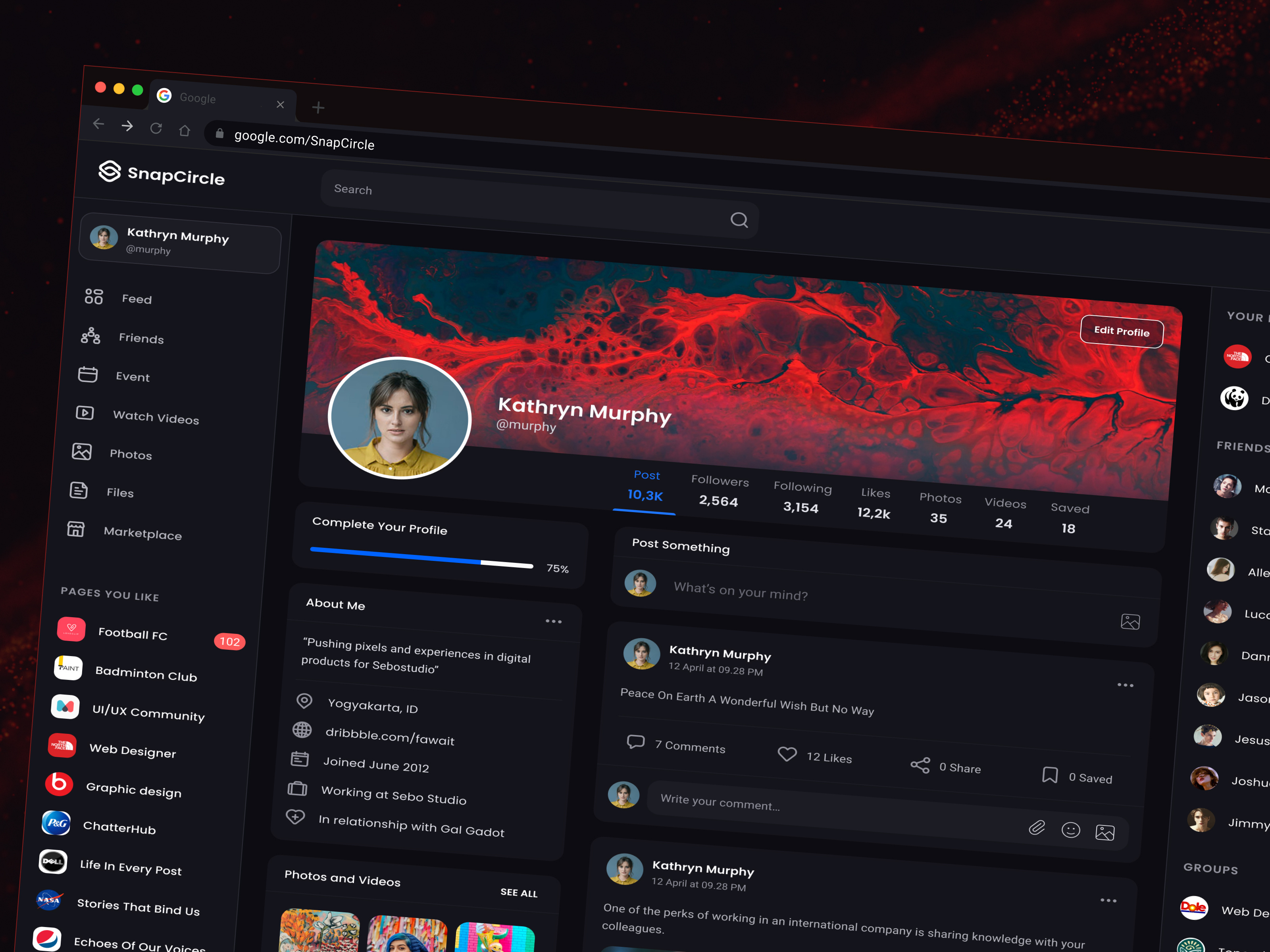Snap Circle - Social media profile UI design by Md. Golam Kader on Dribbble